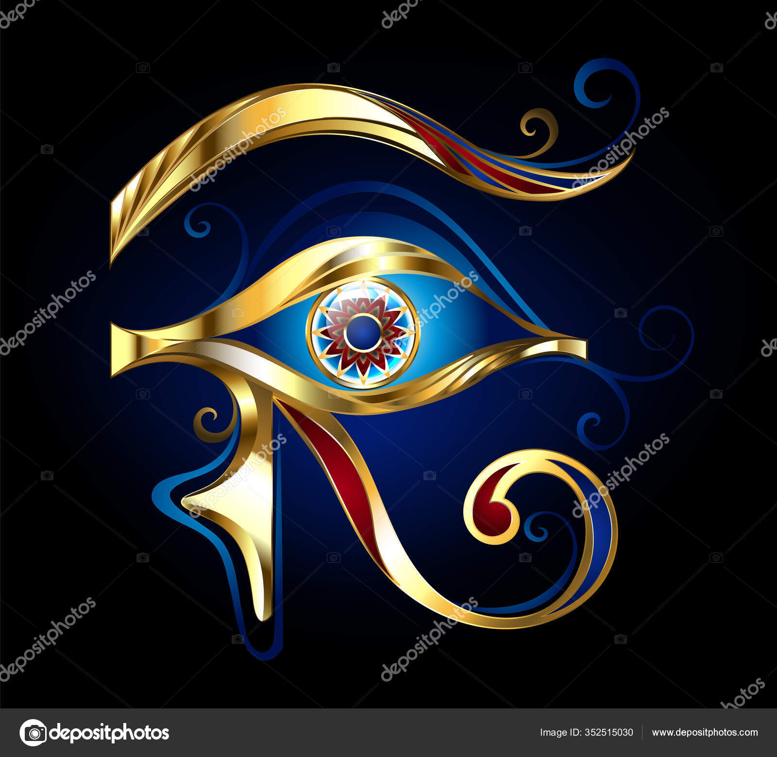 Amulet Eye Horus Glittering Gold Decorated Red Blue Enamel Dark Stock ...