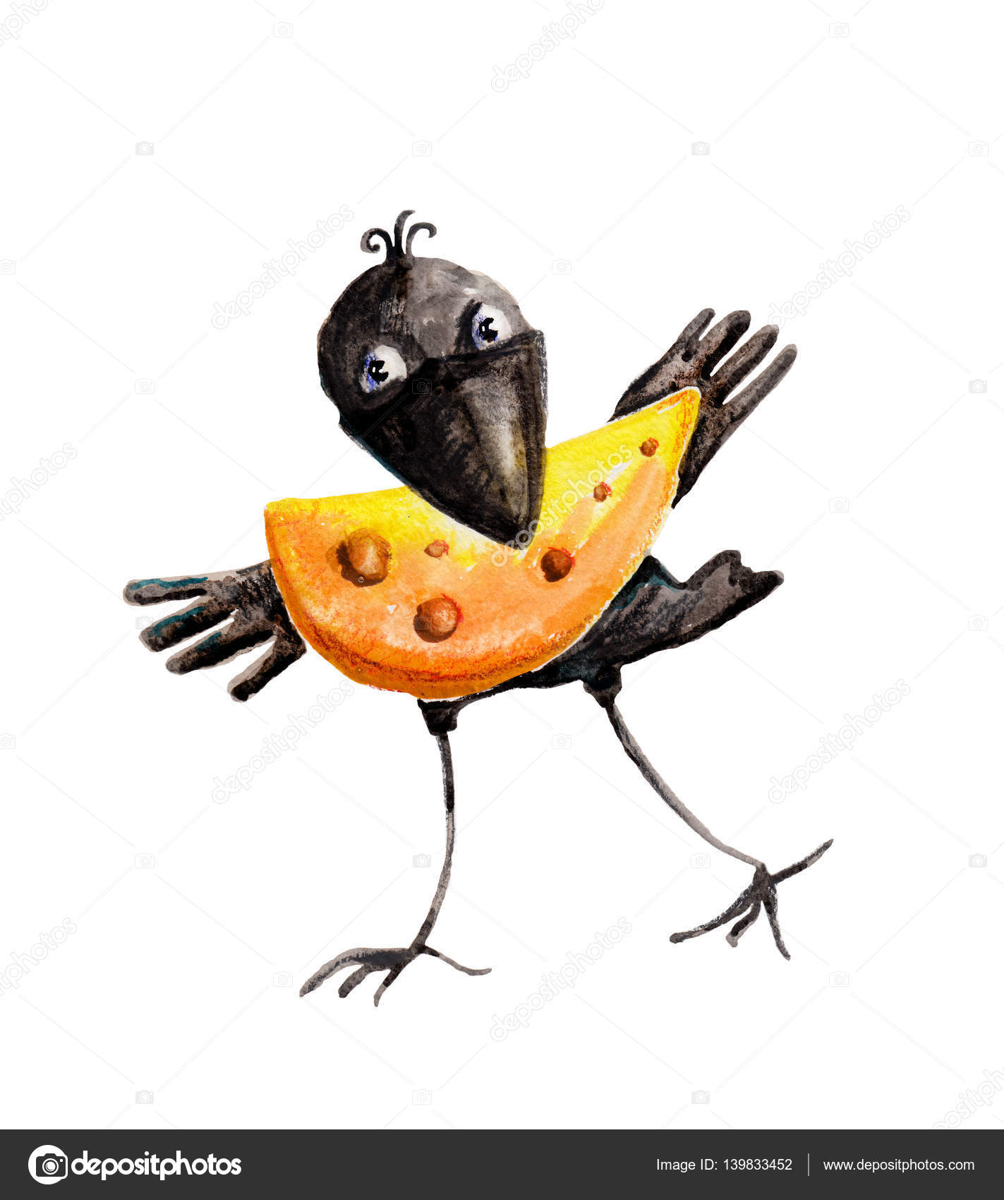 Cute raven with cheese Stock Illustration by ©Wegener17 #139833452