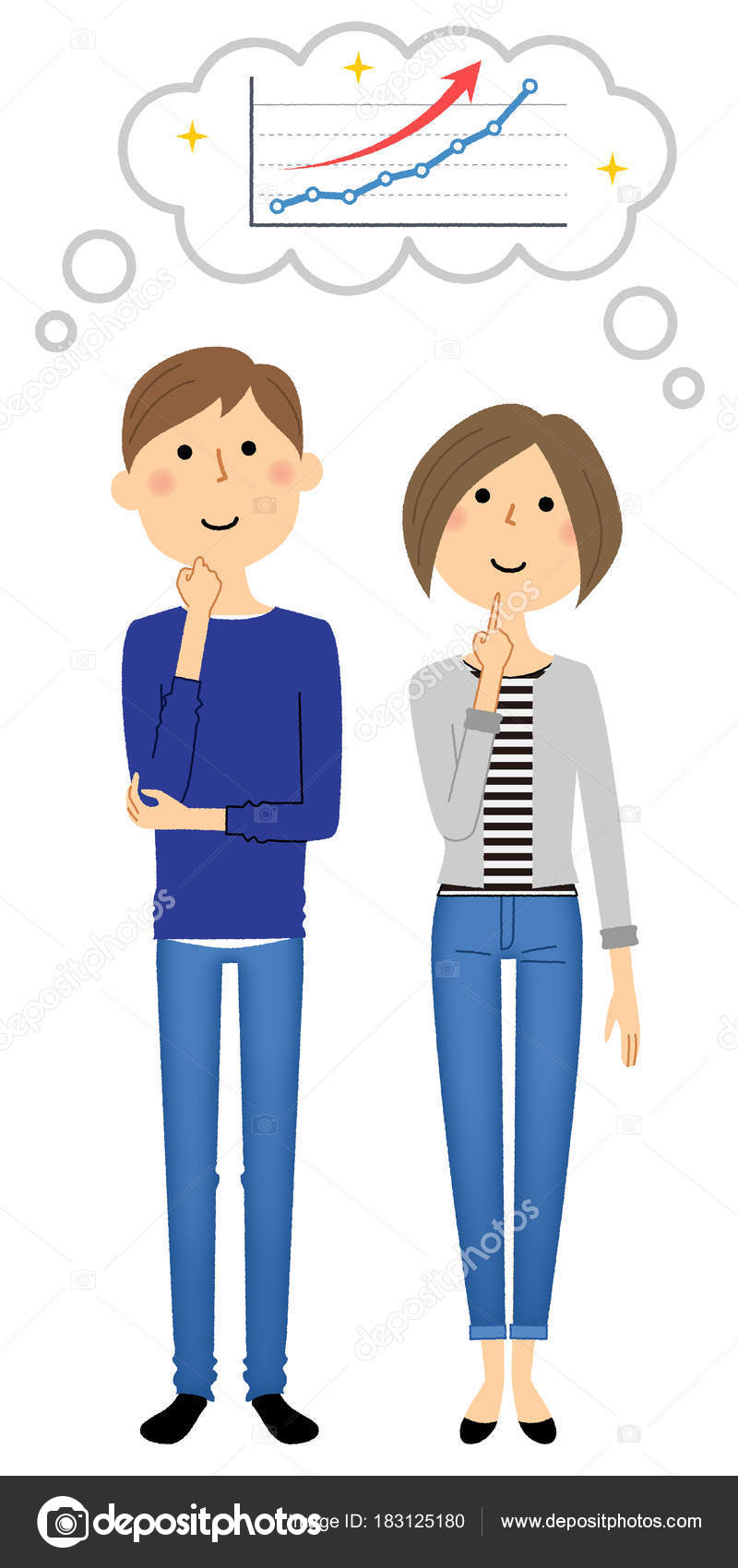 Young Couple Graph Illustration Young Couple Who Imagines Graph Rises ...