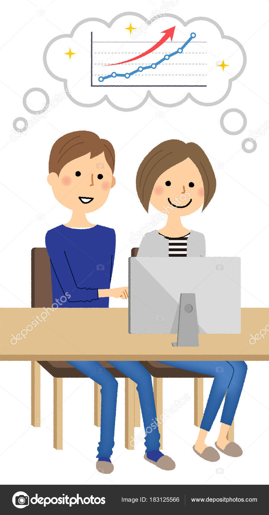 Young Couple Graph Illustration Young Couple Who Imagines Graph Rises ...