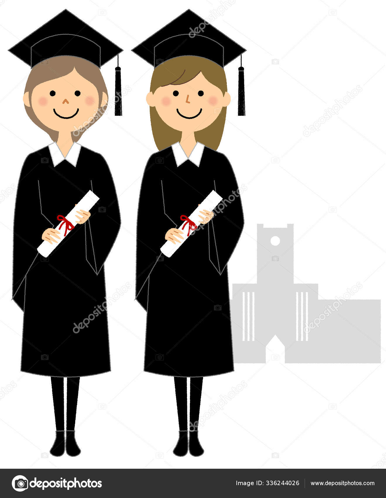 Graduation Ceremony Academic Dress Illustration Women Wearing Academic Dress Stock Vector by ...