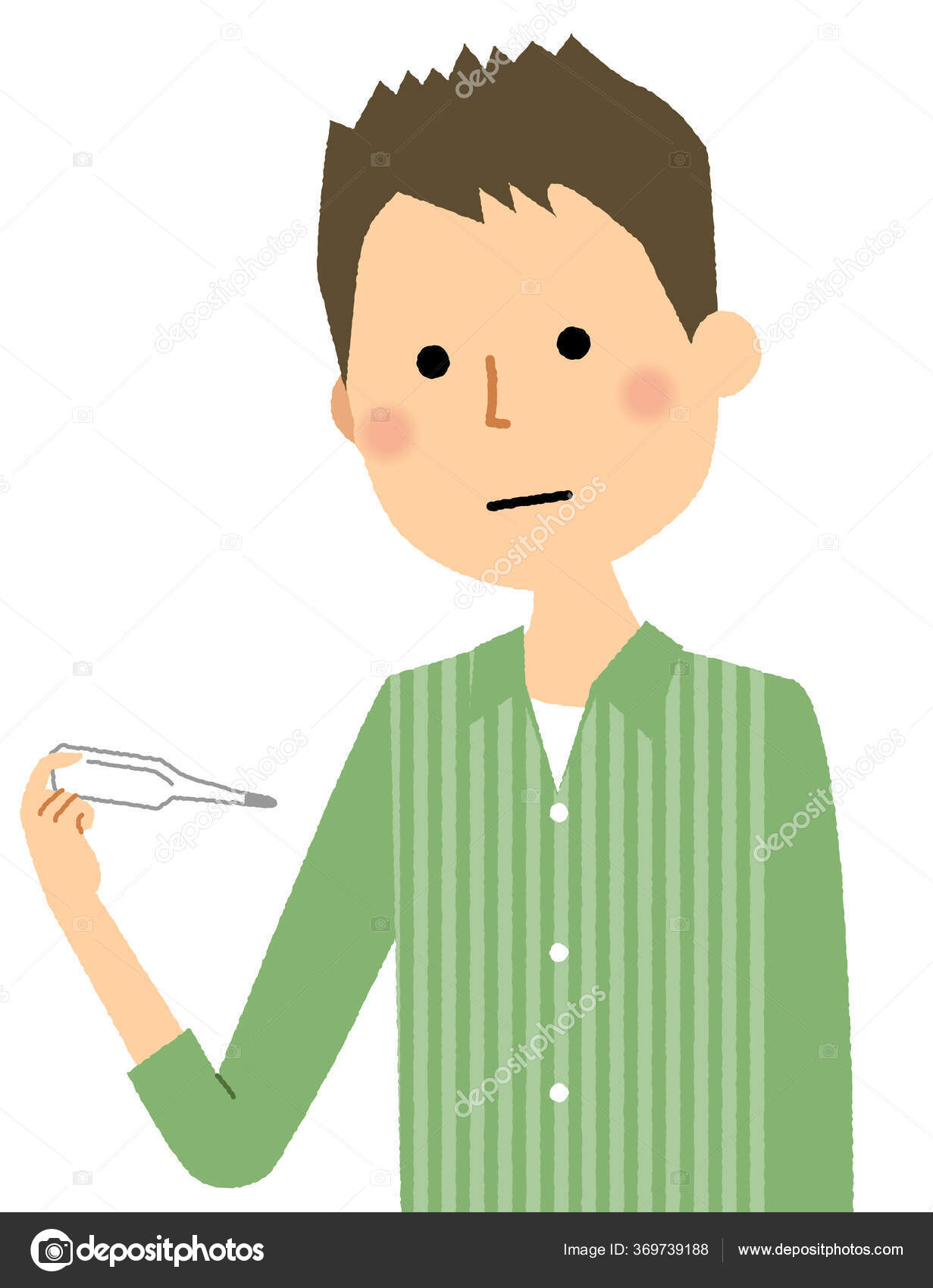 Young Man Taking Temperature Measuremen Illustration Young Man Taking ...