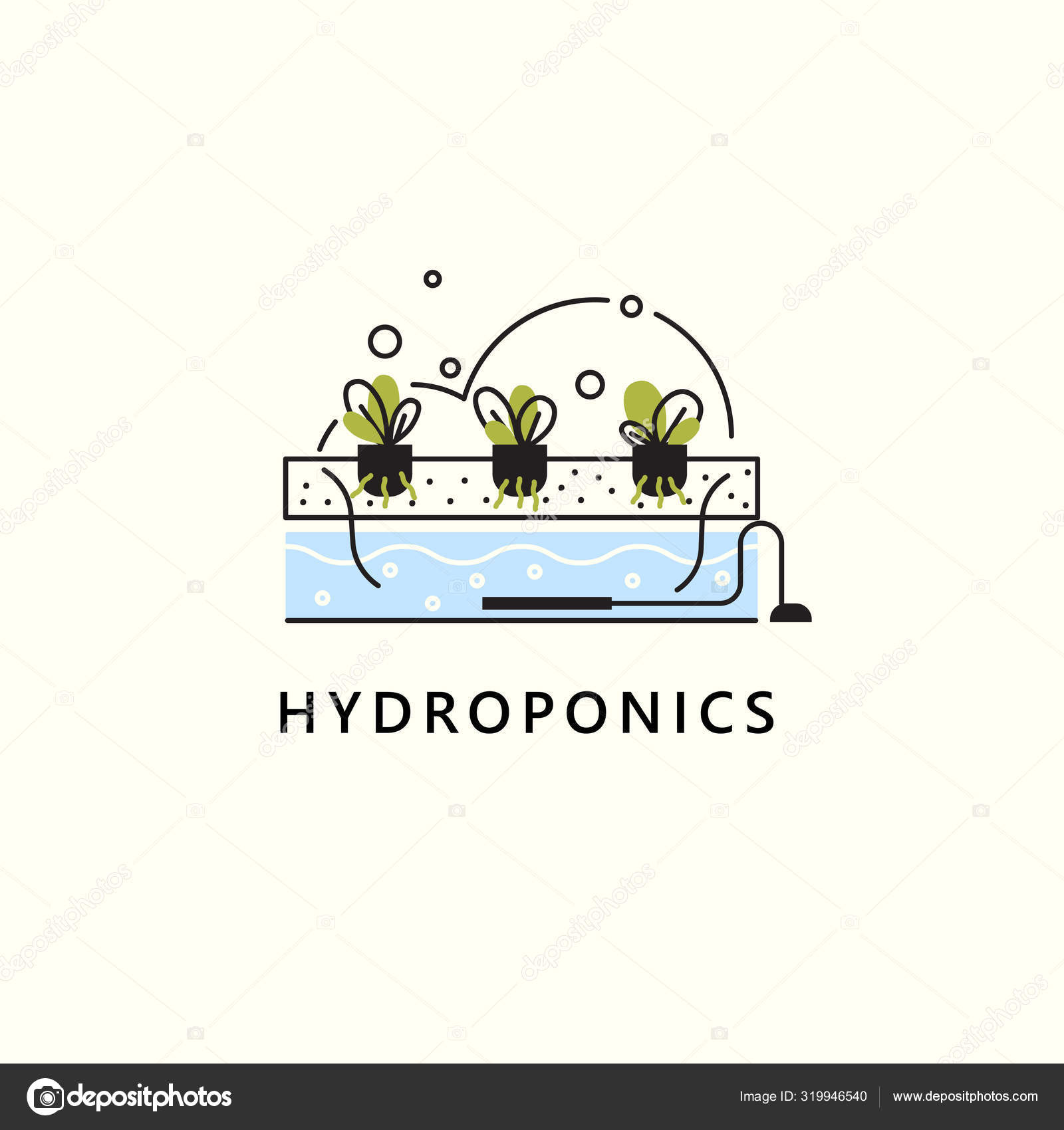 Hydroponics. Vector illustration in outline style. Home agriculture ...