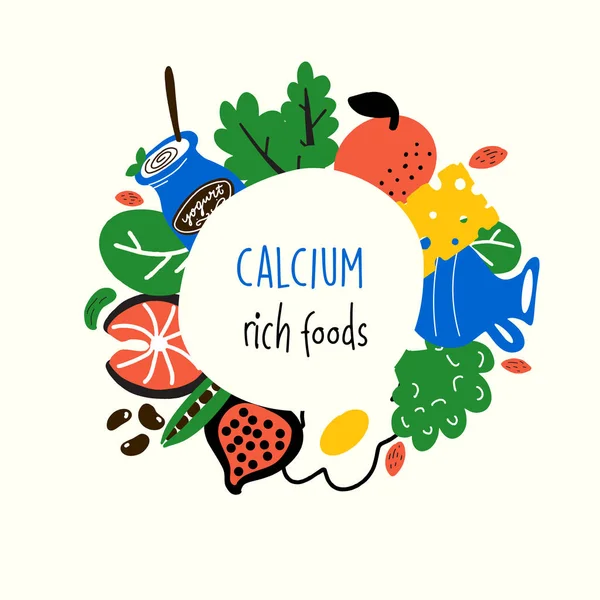 Vector cartoon illustration of calcium food sources. Infographic ...
