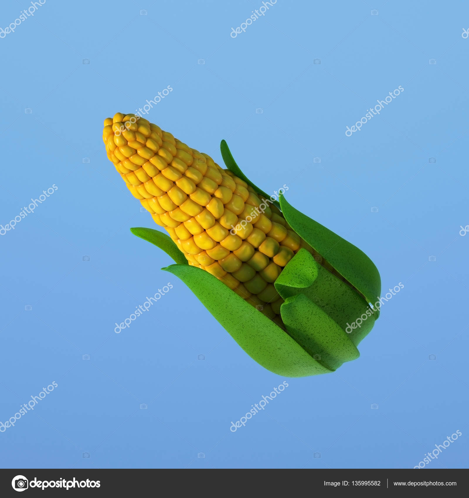 Corn ear in cartoon style on a blue background — Stock Photo ...