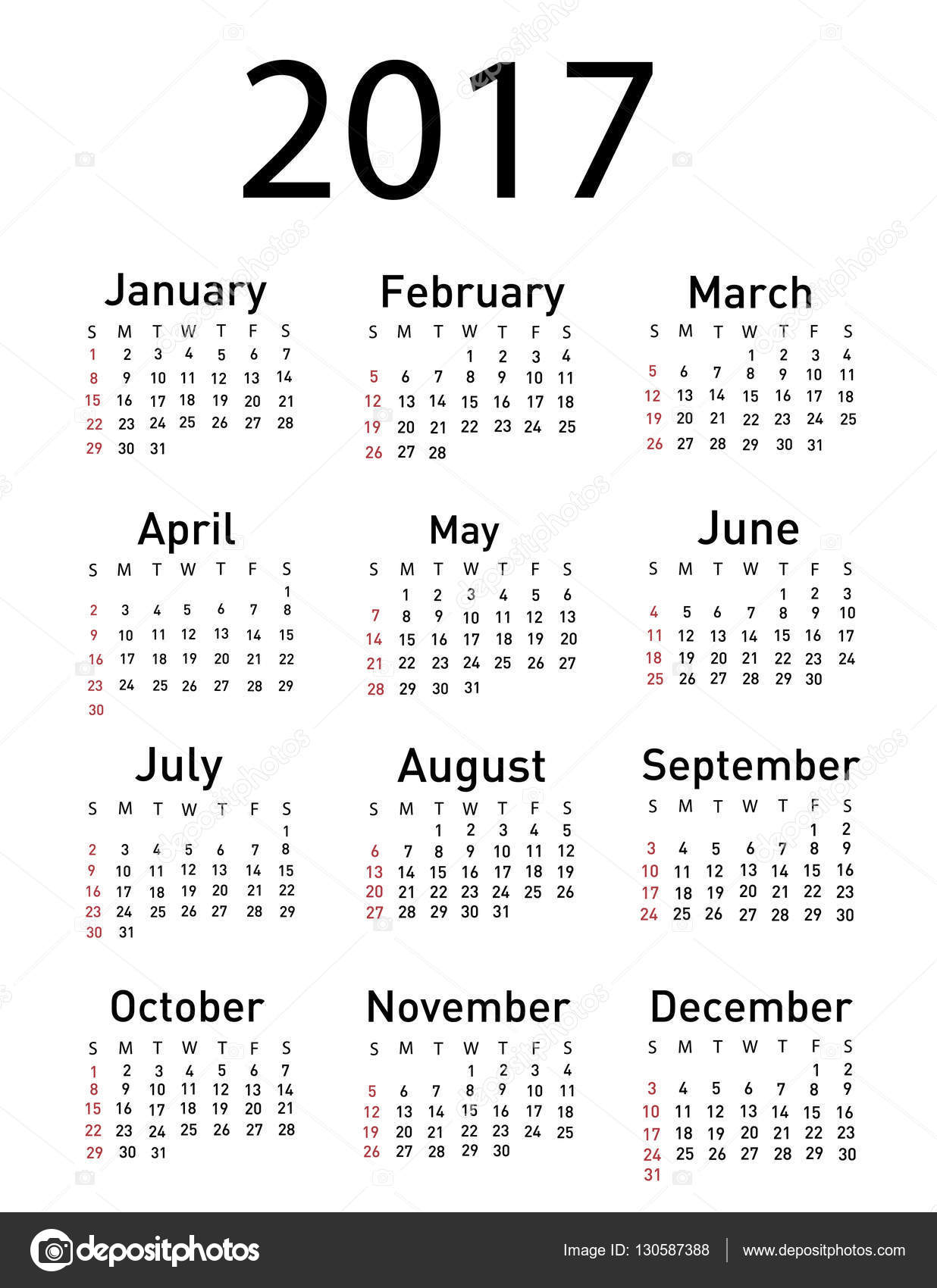 Calendar for 2017 Stock Vector Image by ©nezezon #130587388