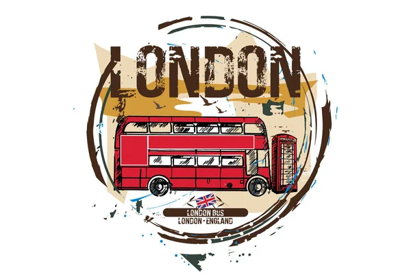 British, bus in London and the gentlemen. symbols, badges or stamps ...