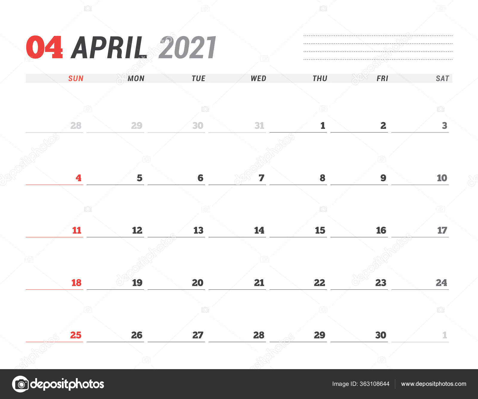 Calendario Para Abril 2021 Diseño Papelería Semana Comienza Domingo ...