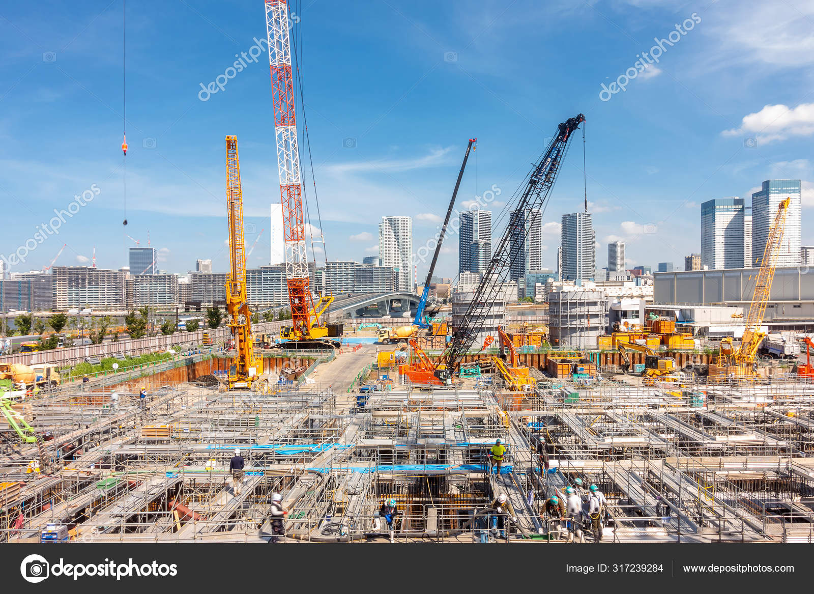 Big Construction Crane Working Big Construction Site Tokyo Japan ...
