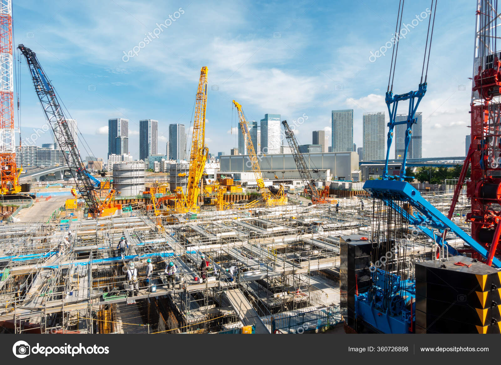 Big Construction Cranes Working Big Construction Site Tokyo Japan Stock ...