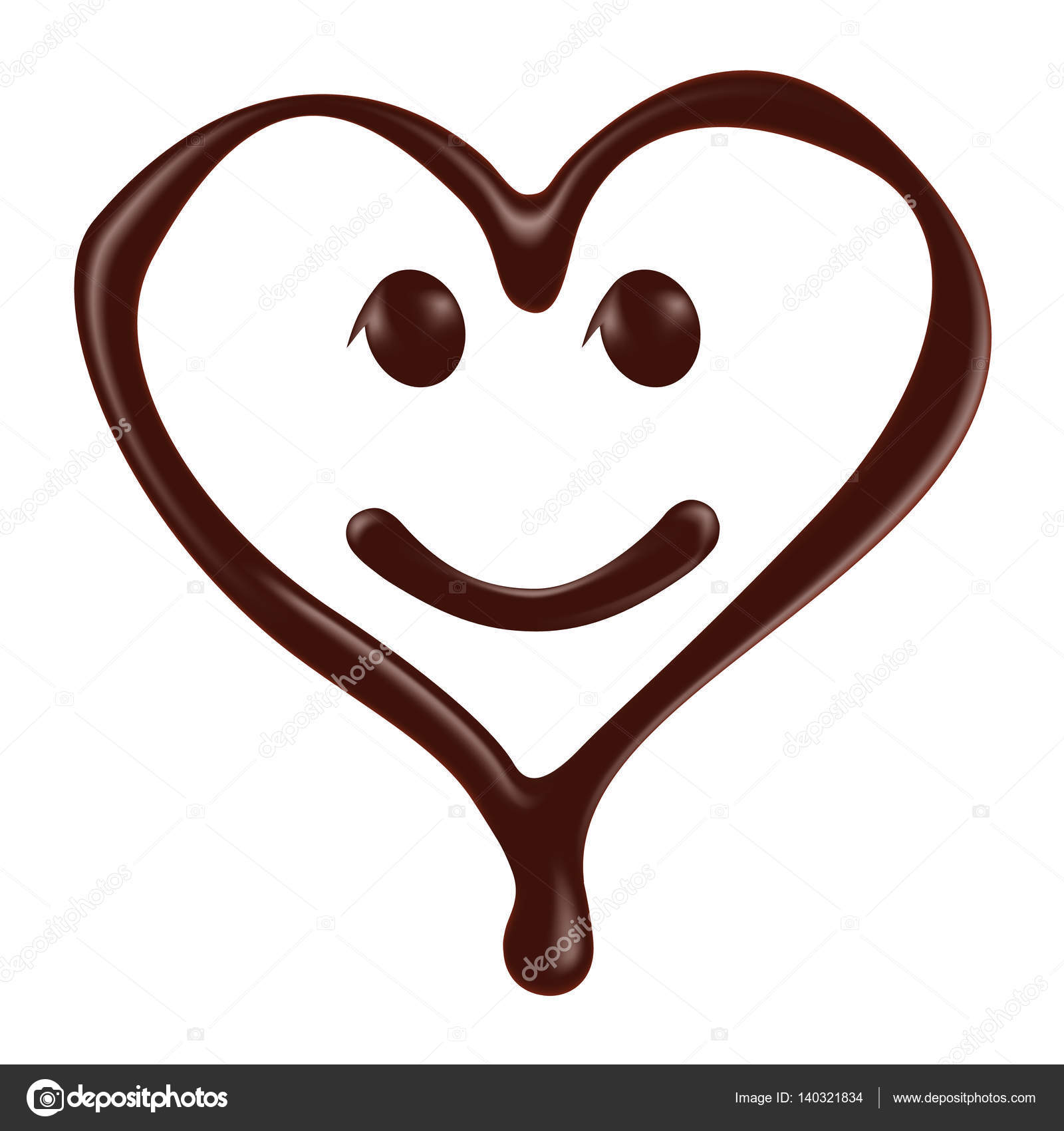 Chocolate heart shape smiley face on white background Stock Vector ...