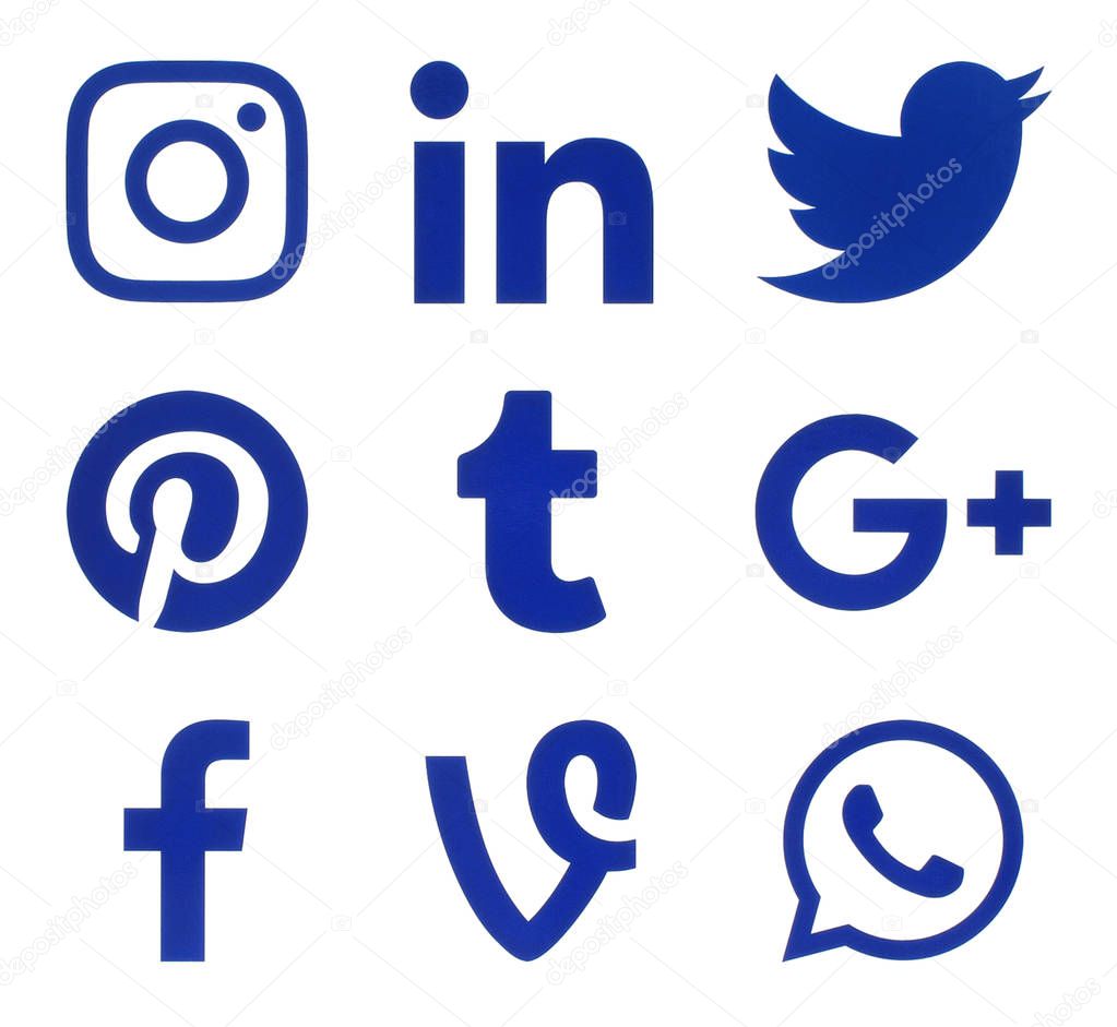 Colección de logotipos populares de redes sociales azules 2023