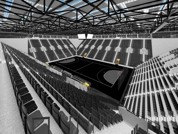 Modern sports arena for handball with black seats and VIP boxes for ten ...