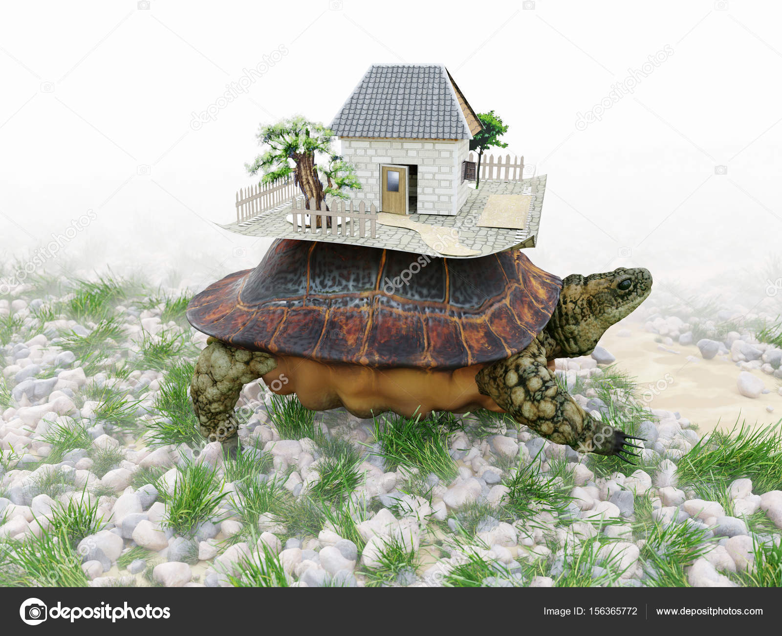 Turtle with toy house from paper real estate business concept photo ...