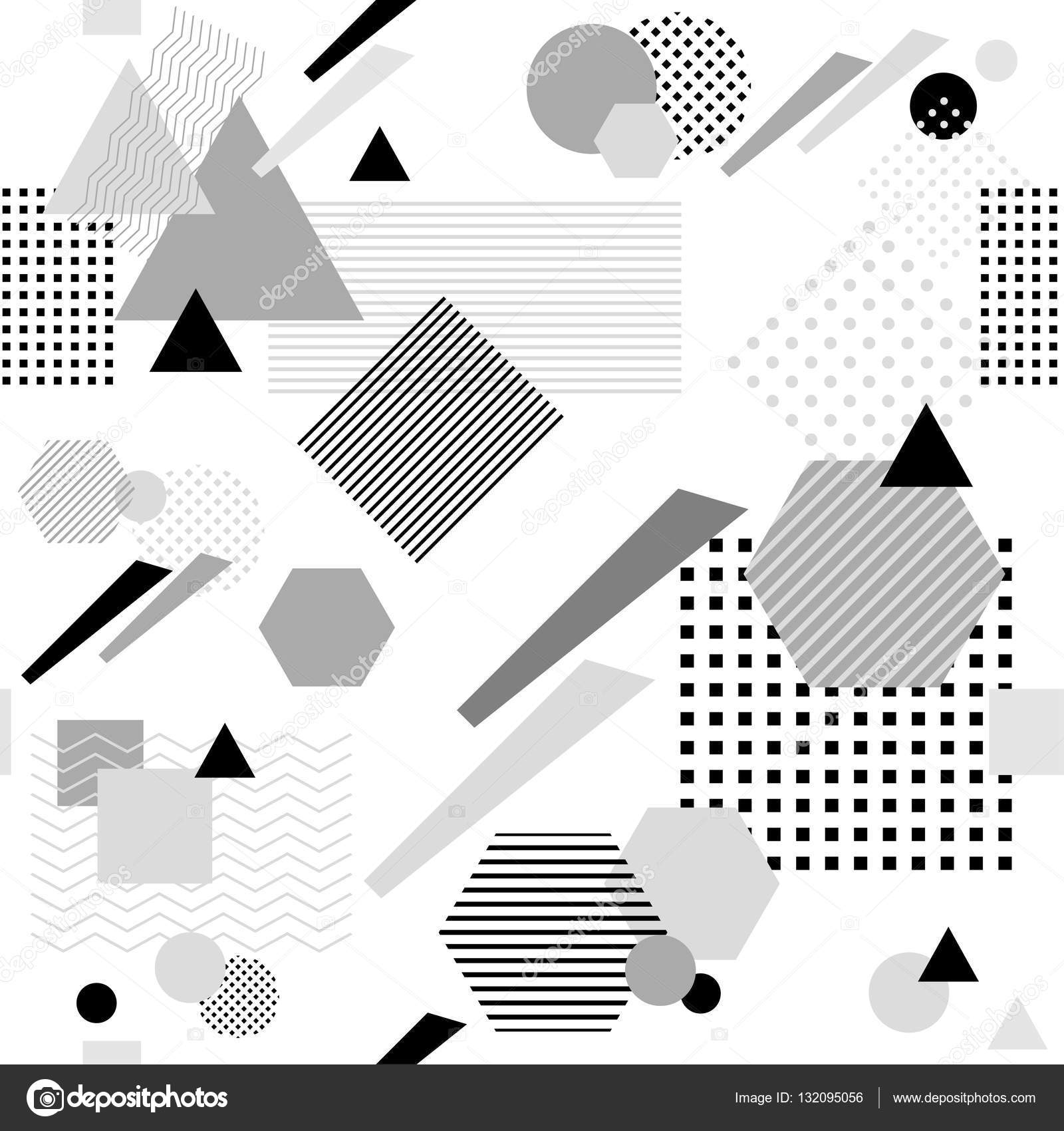 Abstract seamless pattern in postmodern Memphis Style black grey on ...