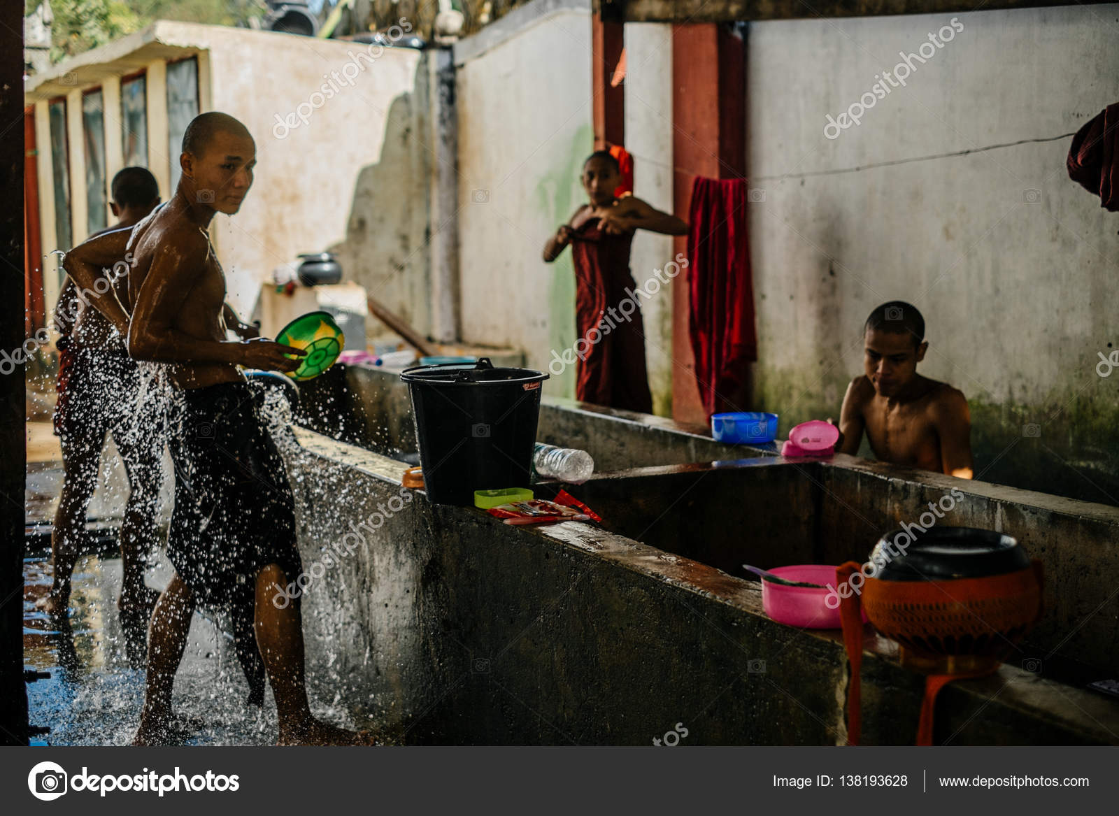 Buddhist monks washing in shower room – Stock Editorial Photo ...