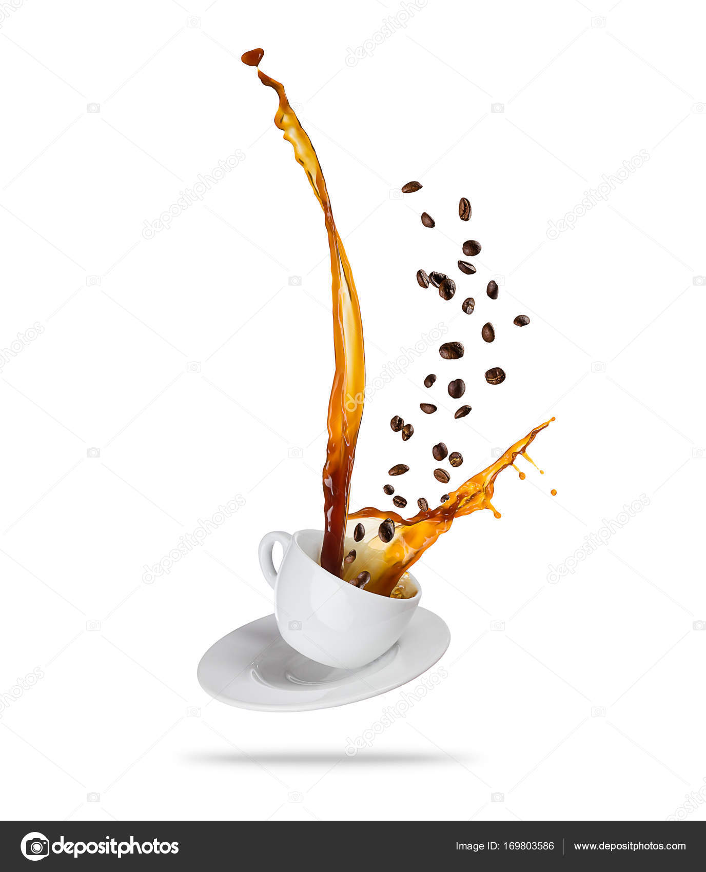 Splashing coffee drink from the cup, isolated on white backgroun Stock ...