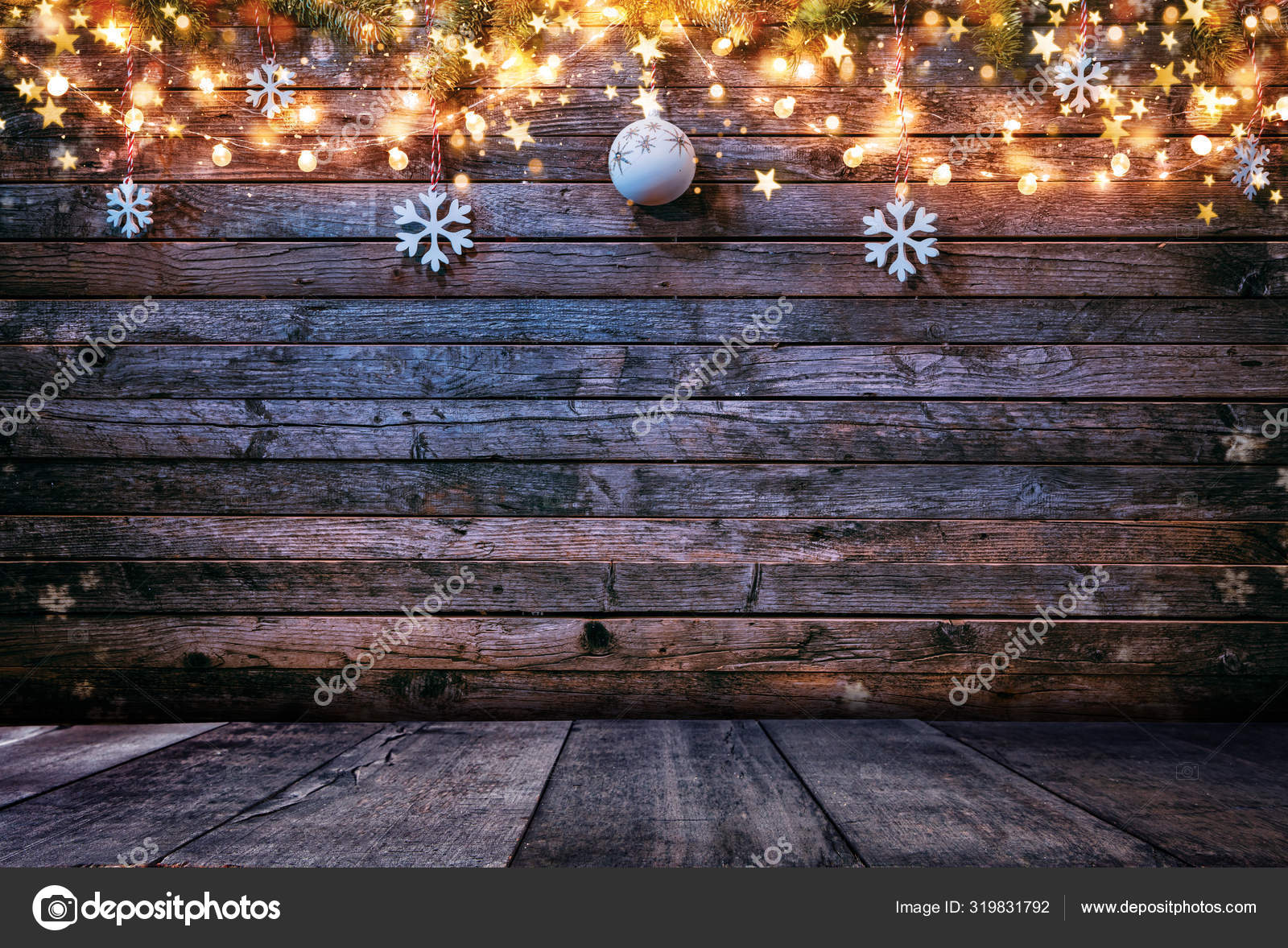 Rustic Christmas Lights Background
