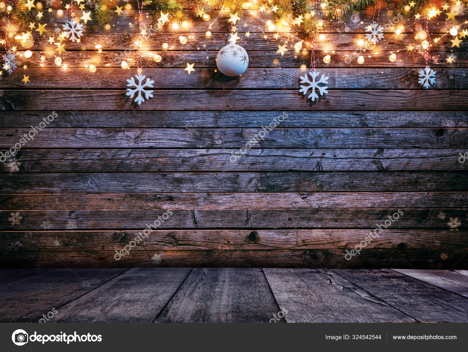 Rustic Christmas Lights Background