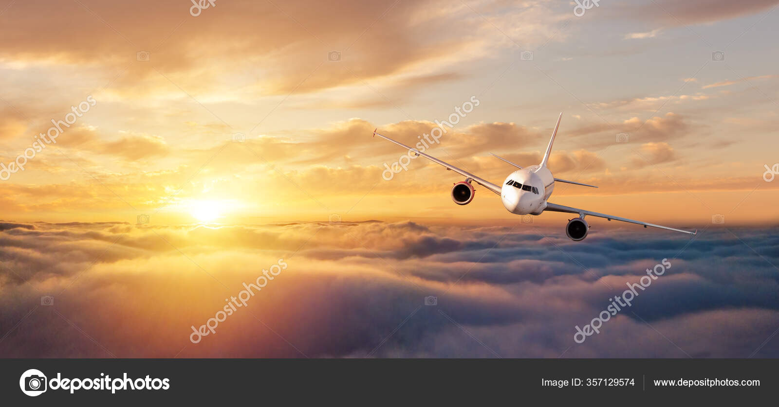 Pretty Sunset Sky With Plane