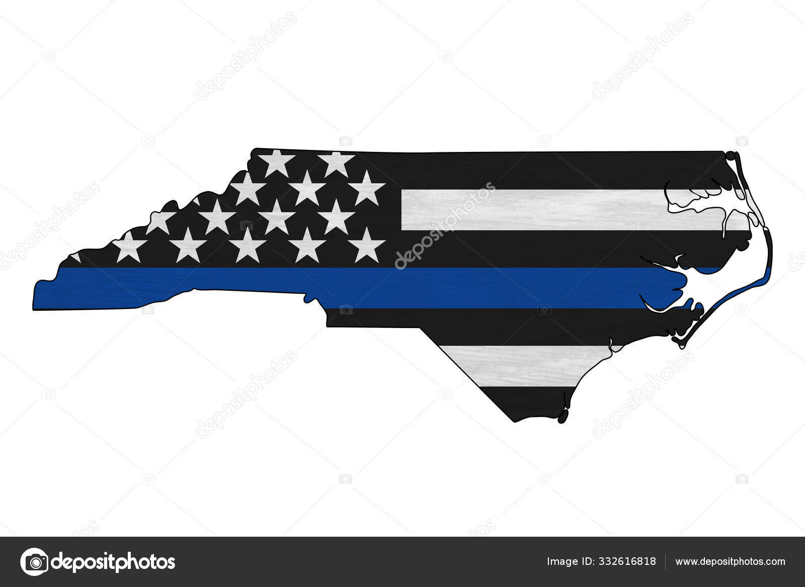 American thin blue line flag on map of North Carolina — Stock Photo ...
