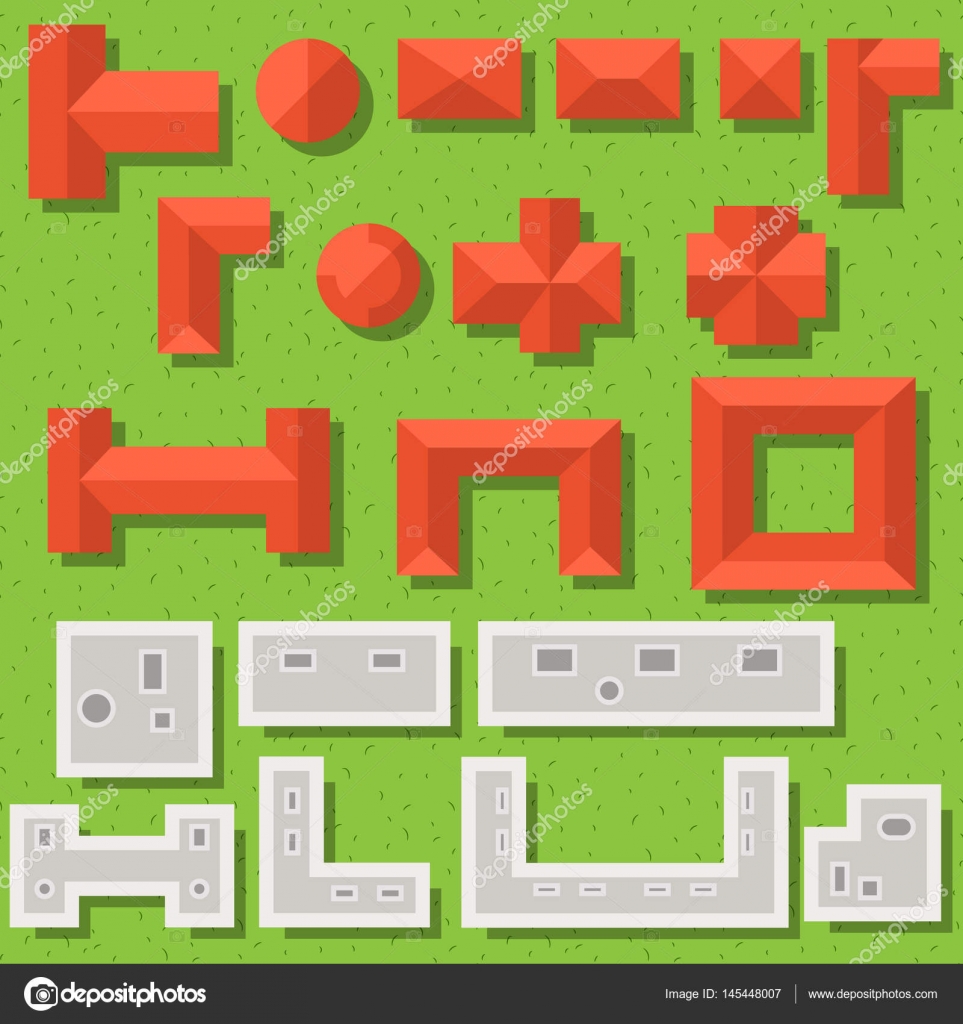 Top view red roofs and gray rooftops vector set. Stock Vector Image by ...