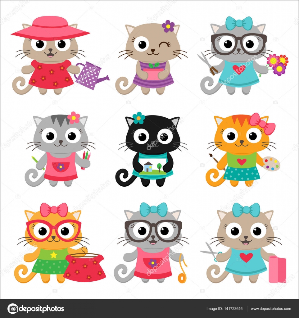 Cat girls with different hobbies Stock Vector Image by ©yuliya_m #141723646