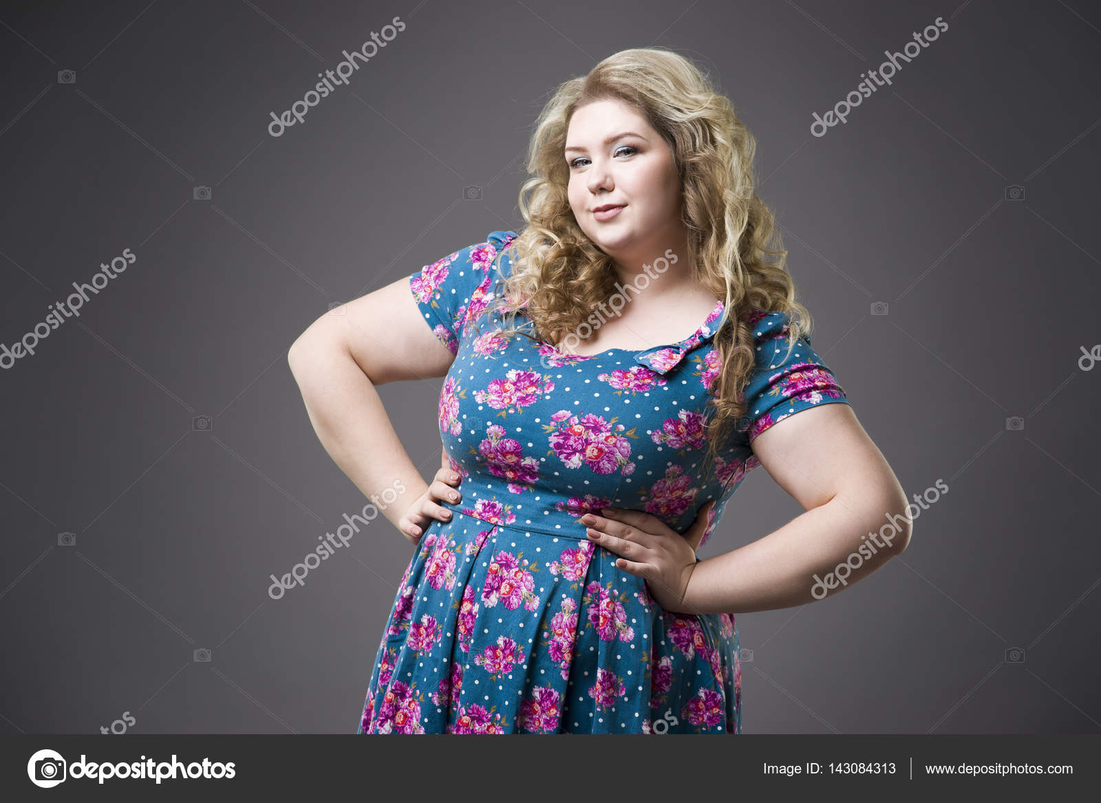 Young Beautiful Happy Blonde Plus Size Model In Dres Xxl Woman