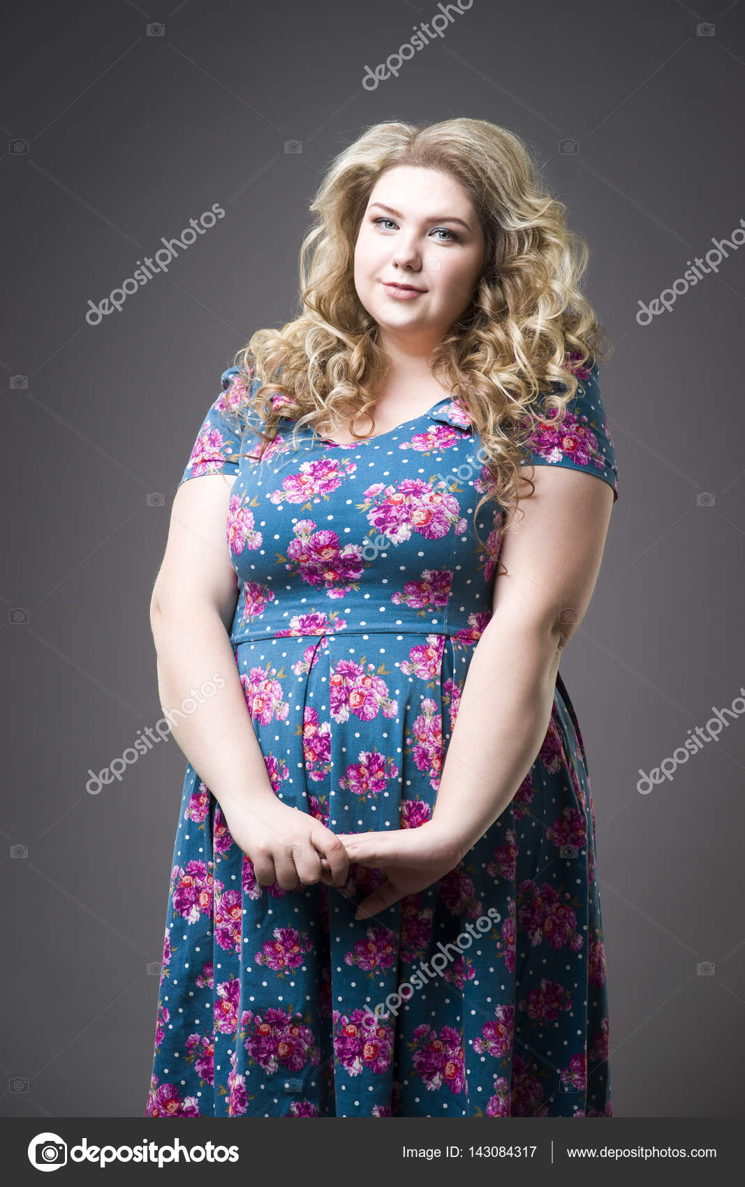 Young Beautiful Happy Blonde Plus Size Model In Dres Xxl Woman
