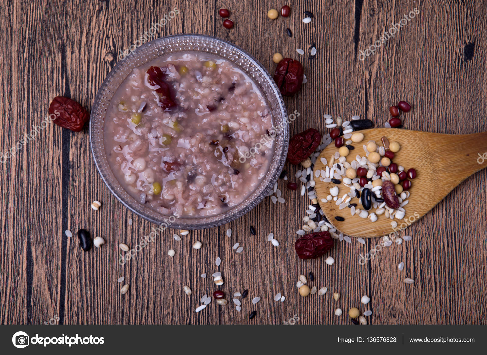 Congee with Nuts and Dried Fruits Stock Photo by ©linlypu 136576828