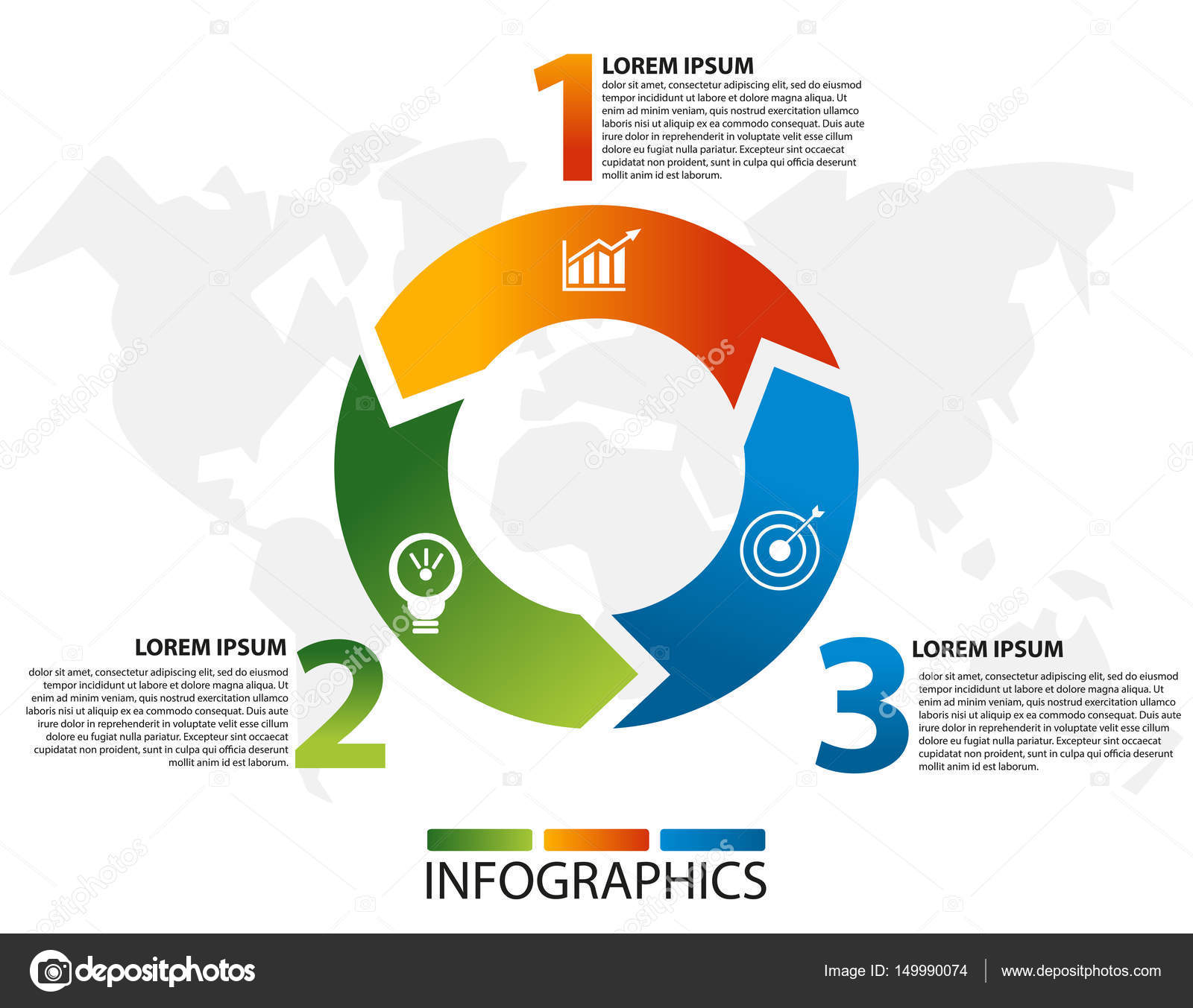 Vector illustration. Template with a circle divided into three arrows ...