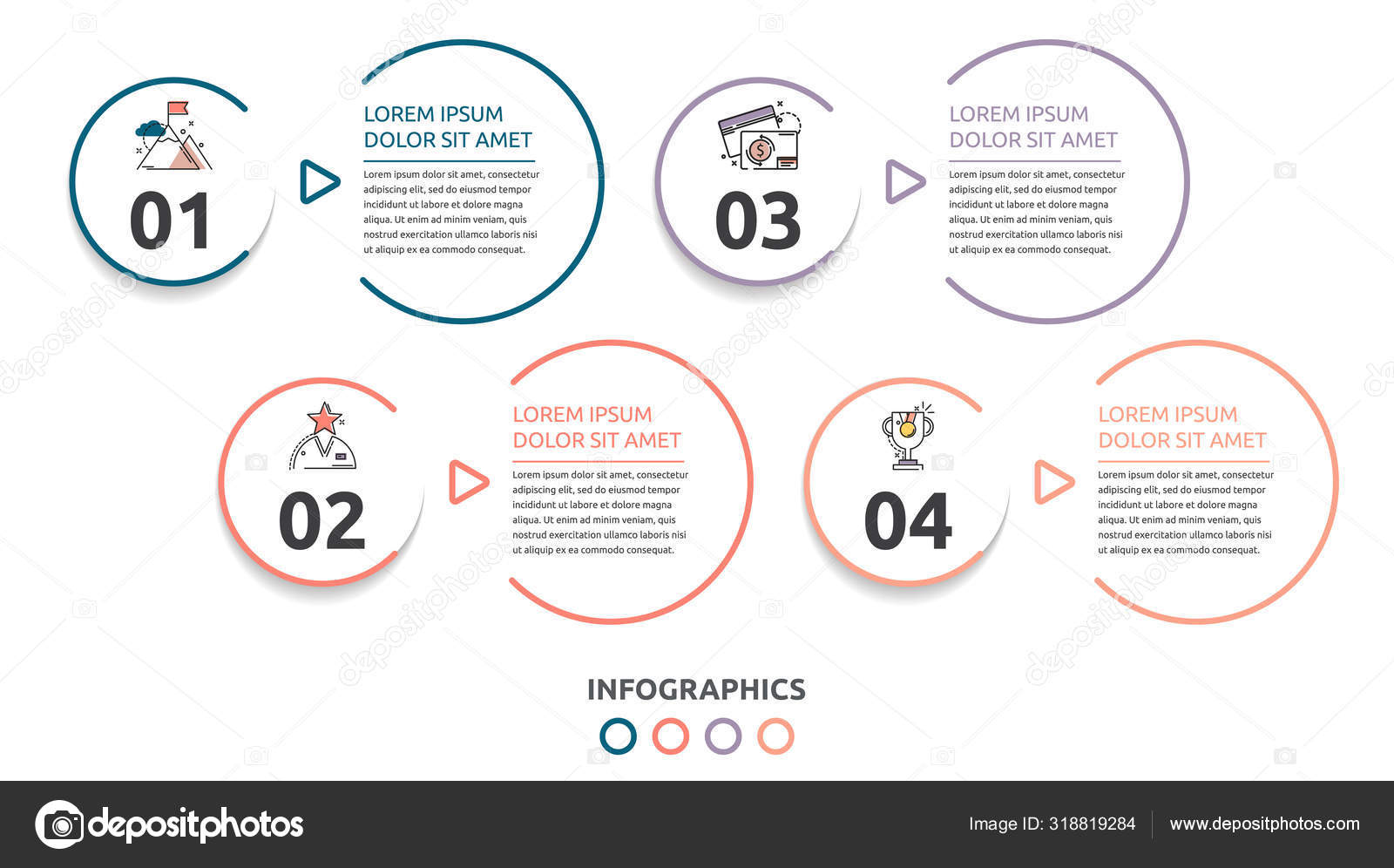Vector flat infographic template. Line circles with text and icons for ... Vector flat infographic template. Line circles with text and icons for ...
