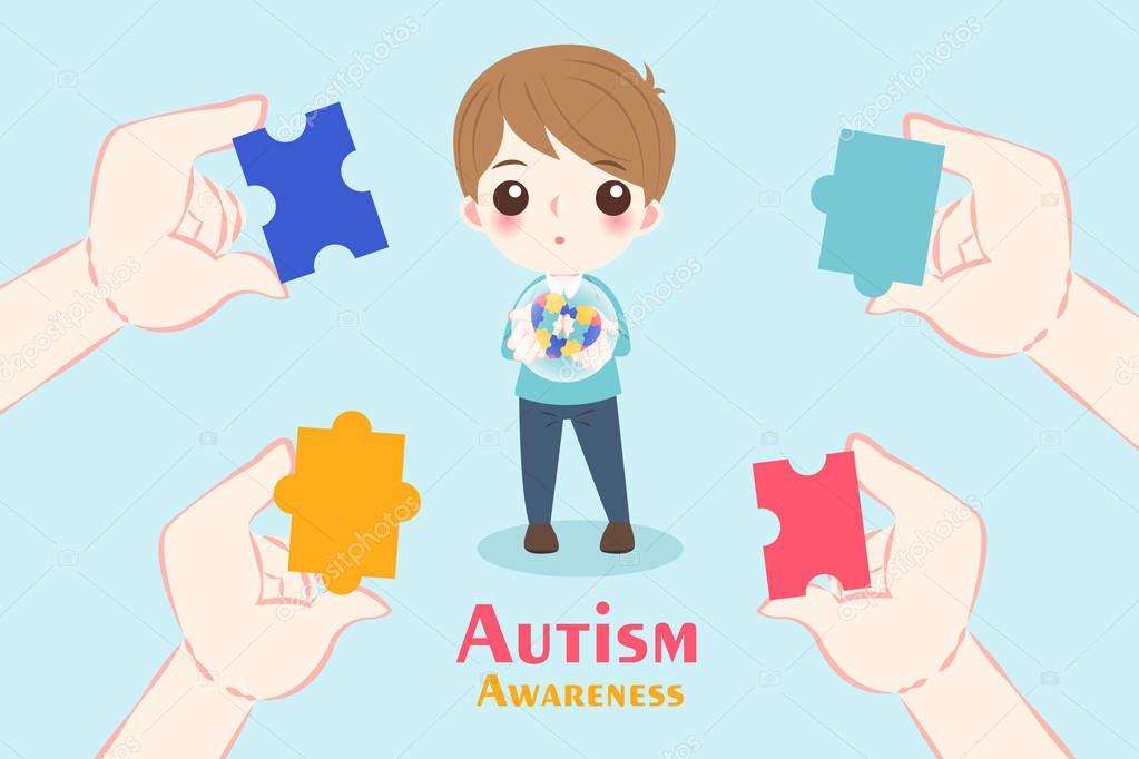muchacho con el concepto de concienciación del autismo — Vector de ...