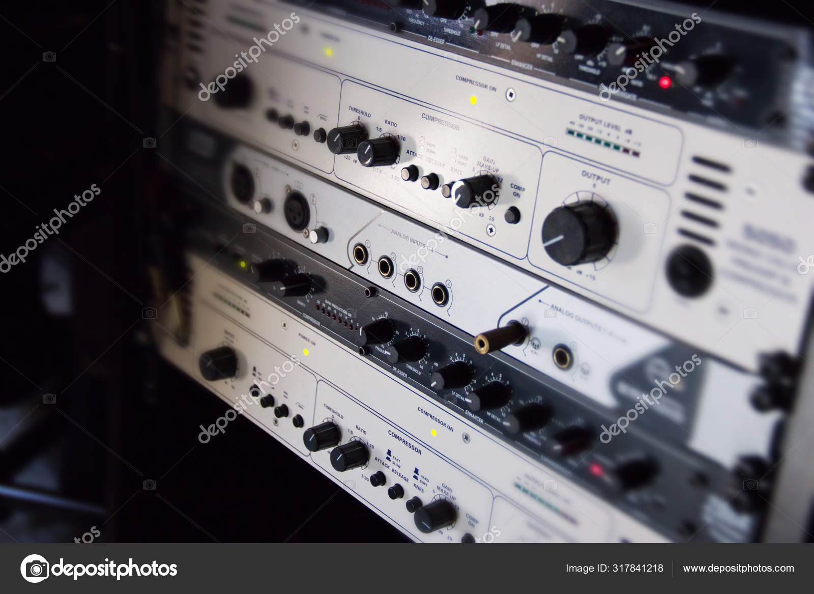 A rack of audio compressors in a recording studio. — Stock Photo ...