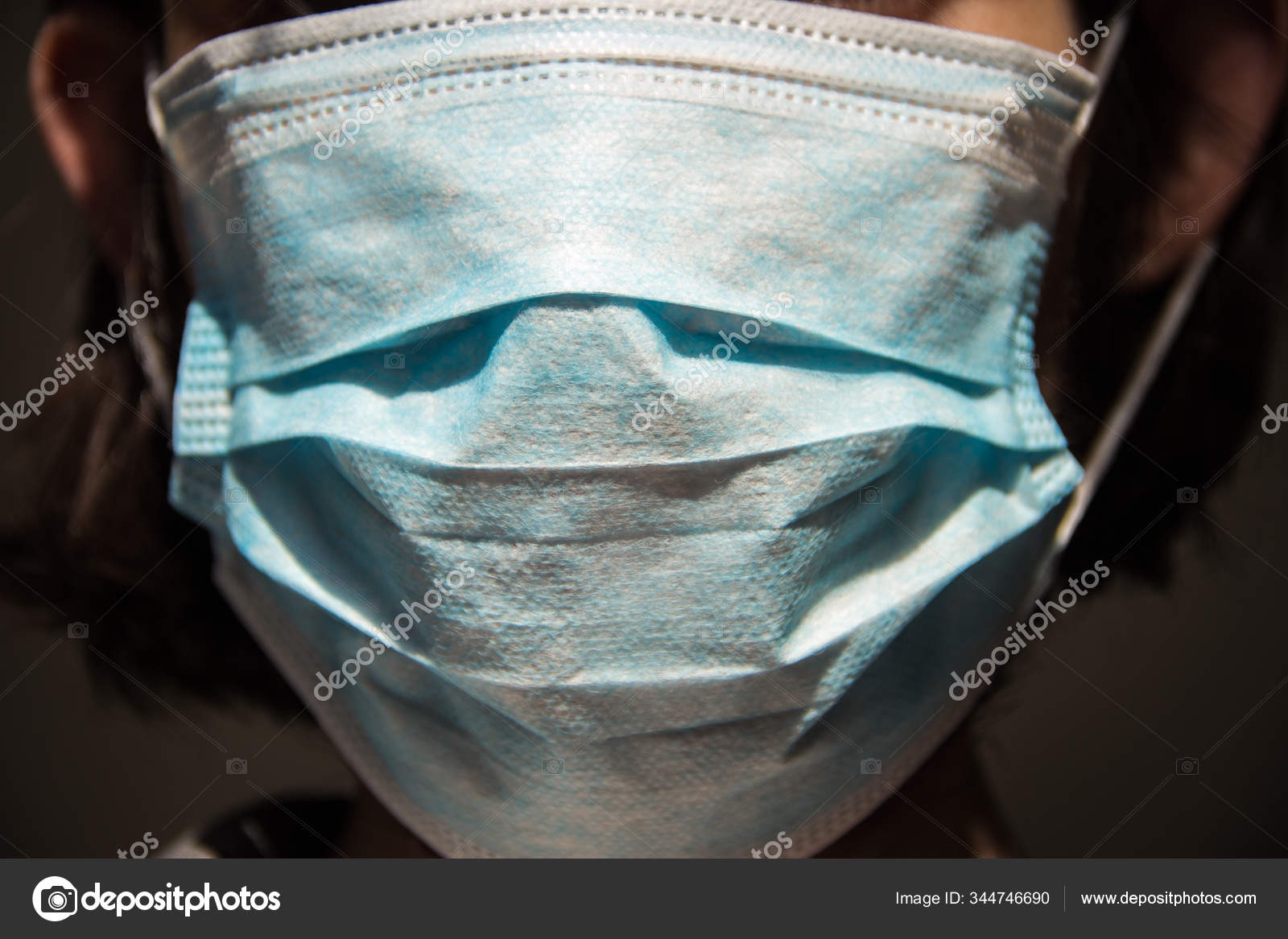 Closeup with the face of a young patient wearing medical or surgical ...