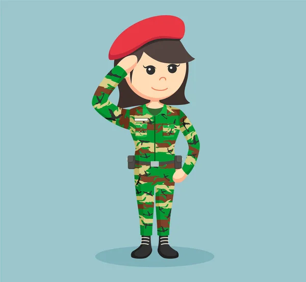 Cartoon Woman Soldier Saluting
