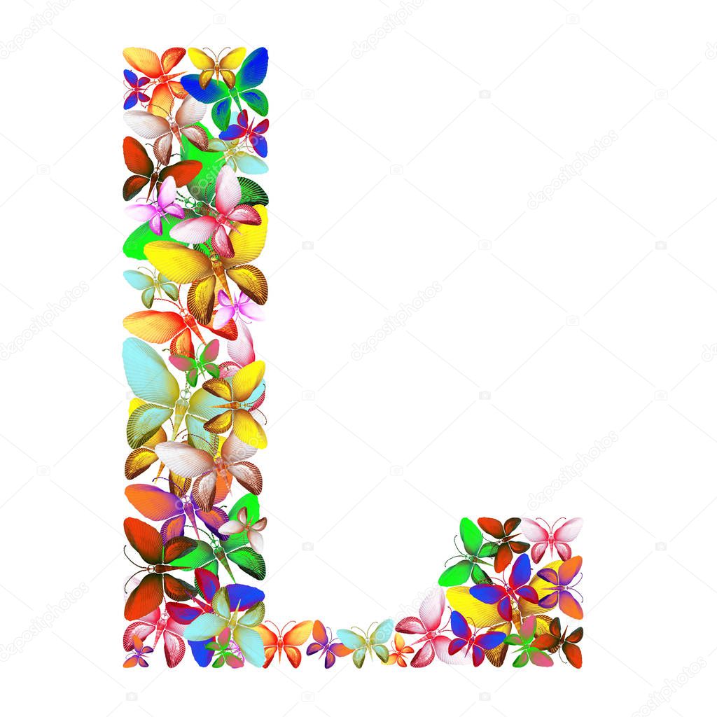 The letter L made up of lots of butterflies of different colors — Stock ...