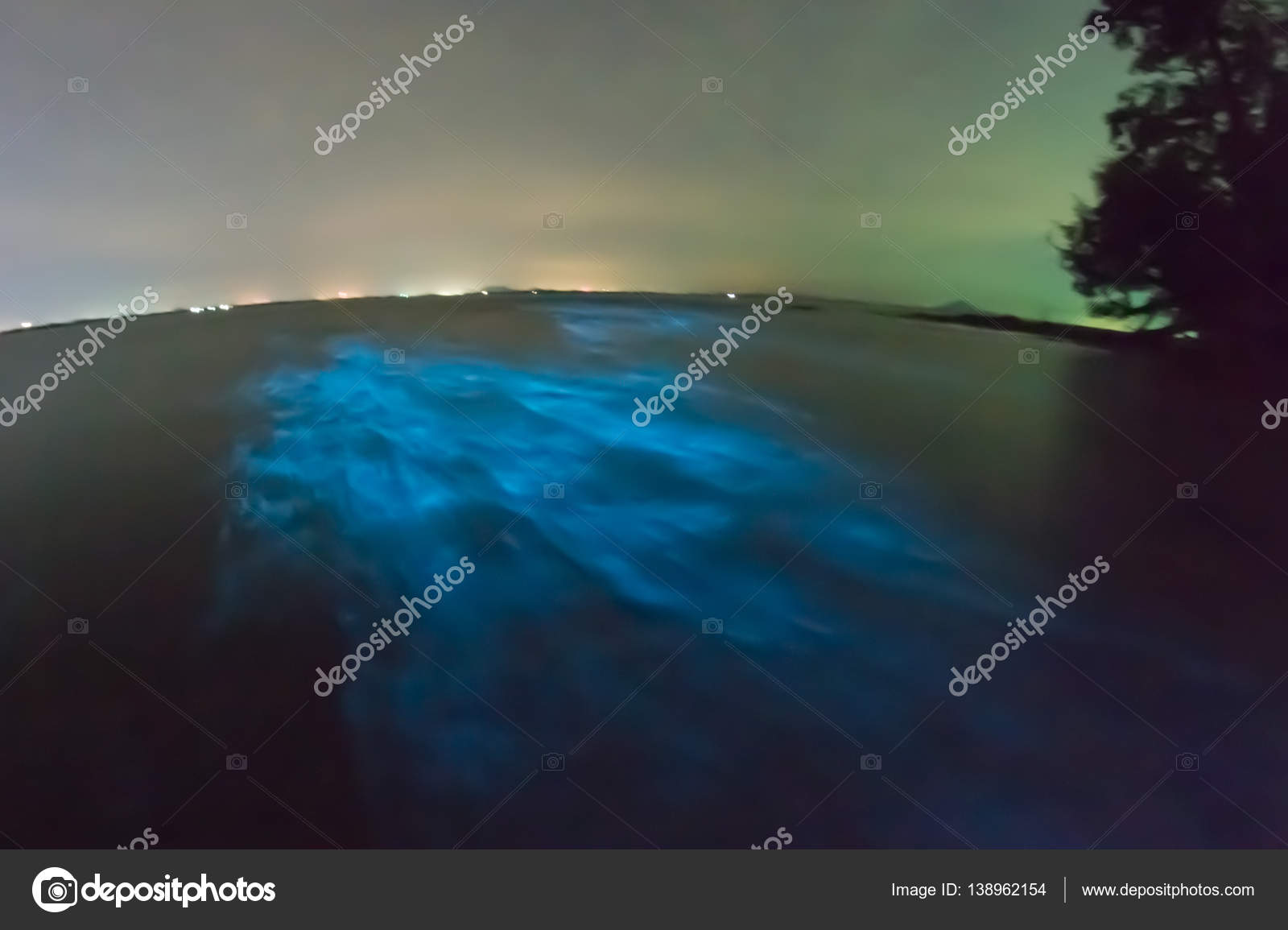 Bioluminescent plankton. Glowing wave with long exposure. Stock Photo ...