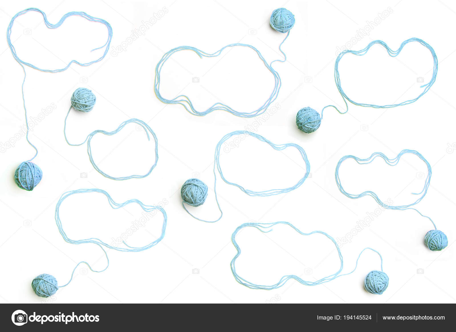 Set Clouds Made Blue Threads Thread Balls Isolated White Background ...