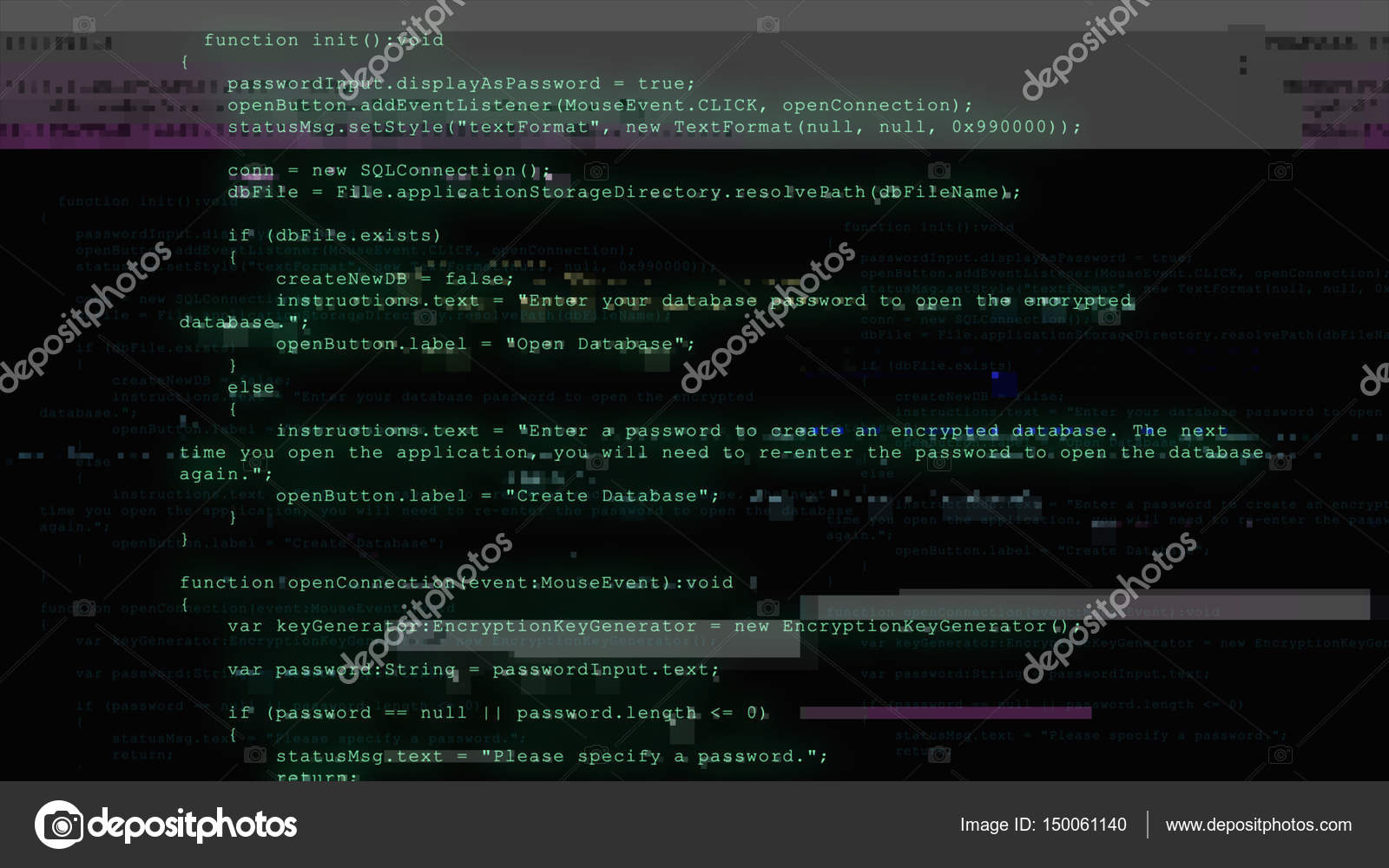 Software hacker code with digital interference — Stock Photo ...