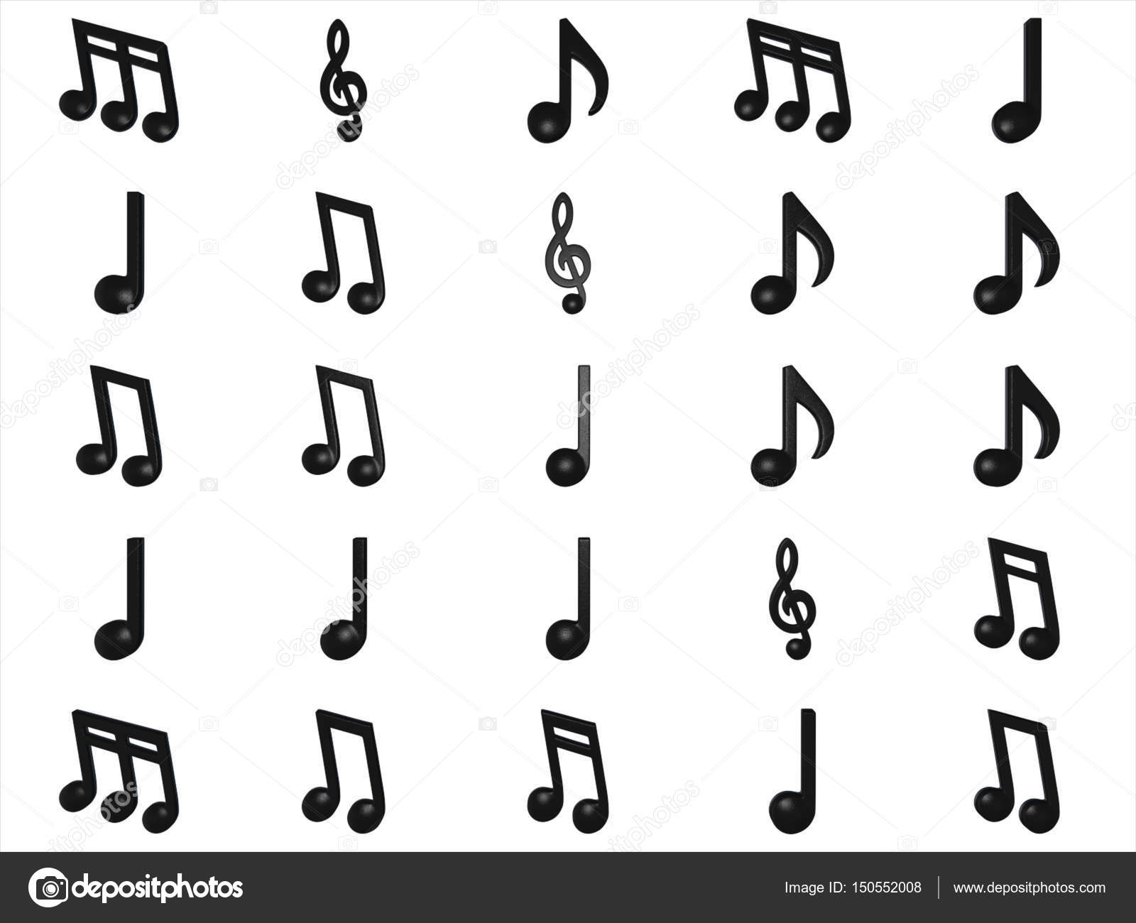 Different musical notes isolated on white background 3D illustration ...