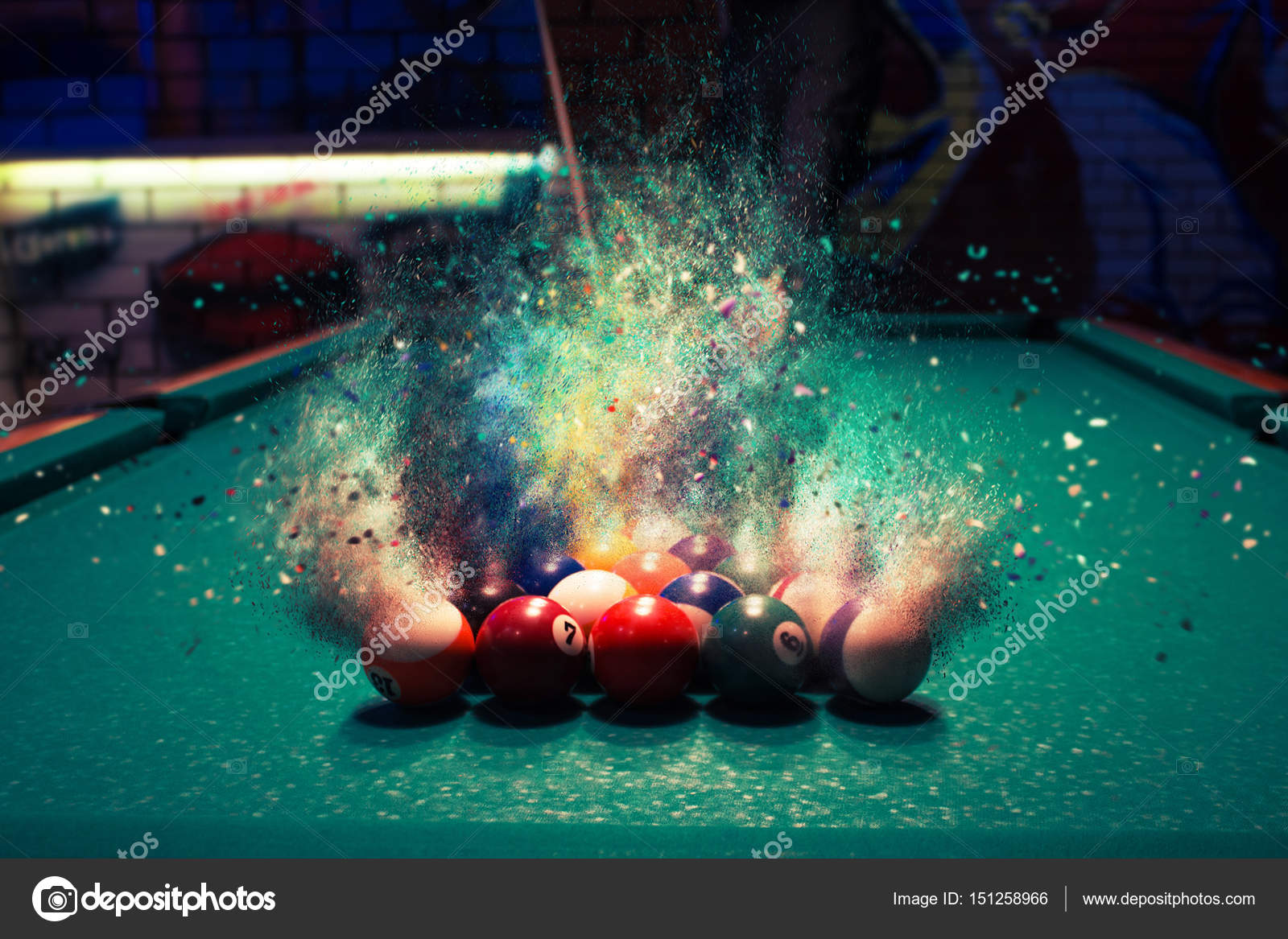 Billiard balls break up into particles and fracture when broken — Stock ...