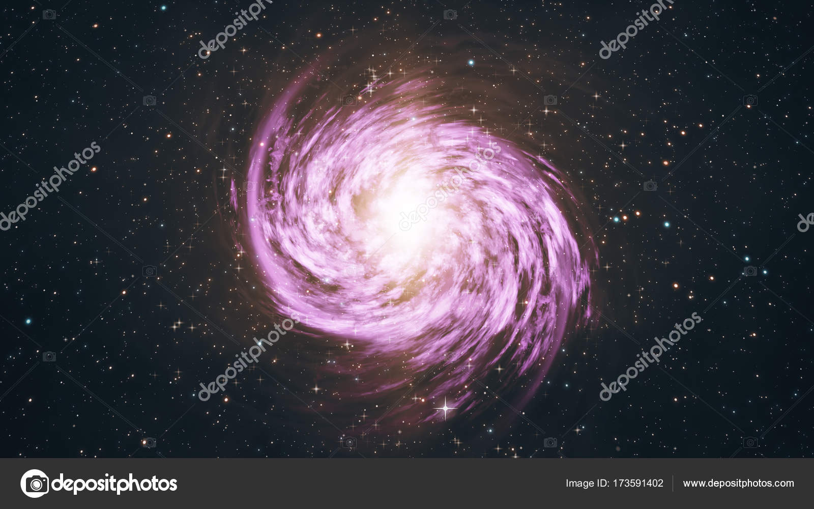 Rotating spiral galaxy with stars in outer space 3d illustration ...