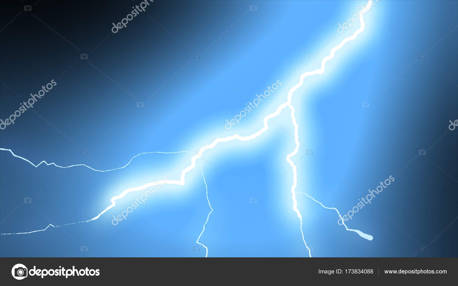 Realistic lightning strikes.Thunderstorm with flashing lightning. 3d ...