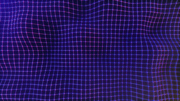 Abstract mesh with wave motion and depth of field. Connected data nodes ...