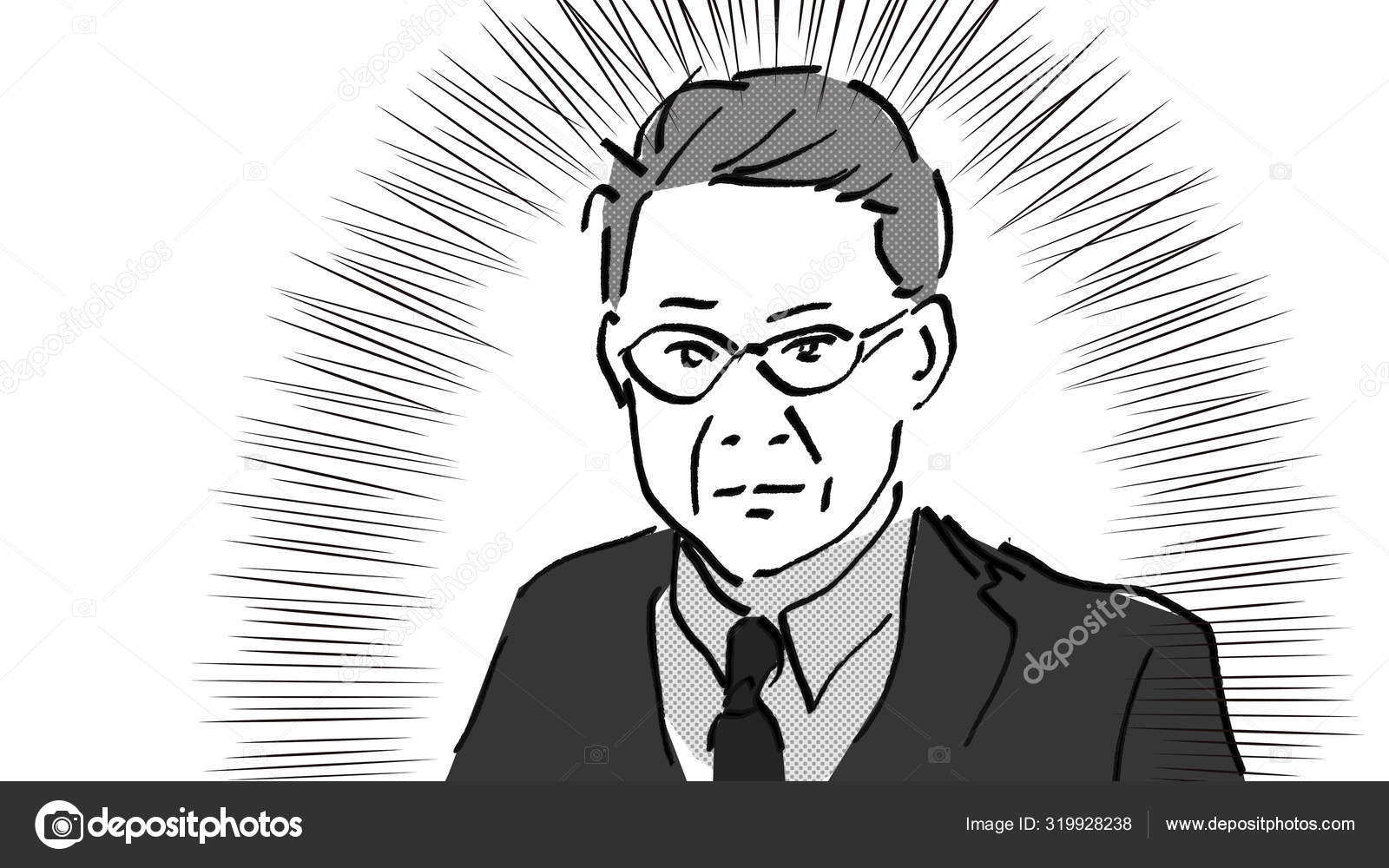 Japanese Manga Black White Cartoon Style Illustration Material Business ...