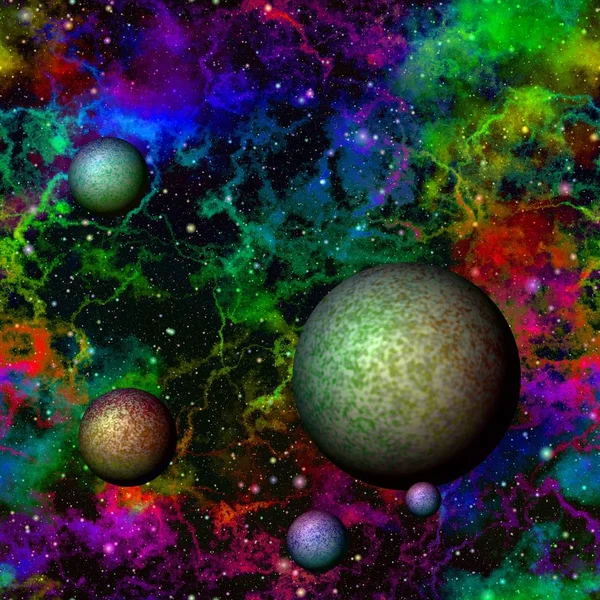 Abstract colorful universe, Rainbow colored night starry sky with ...