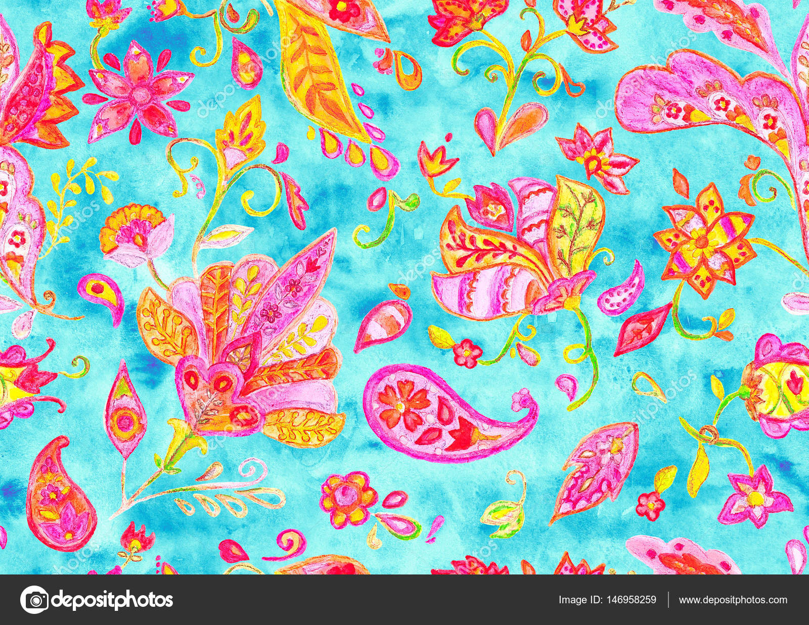 Hand drawn flower seamless pattern (tiling). Stock Illustration by ...