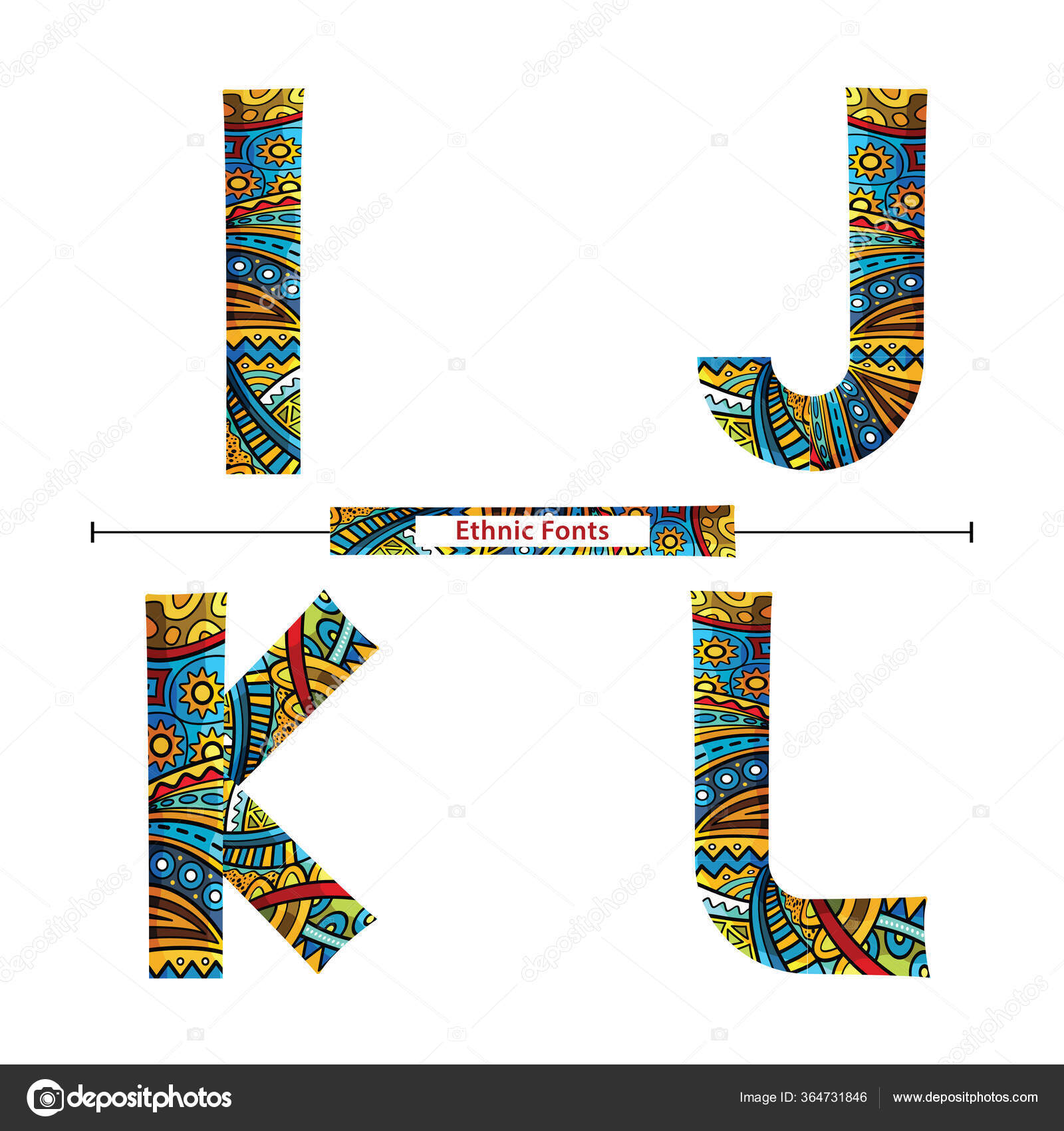 Vector Graphic Alphabet Set Colorful Ethnic Tribal Fonts Style Stock ...