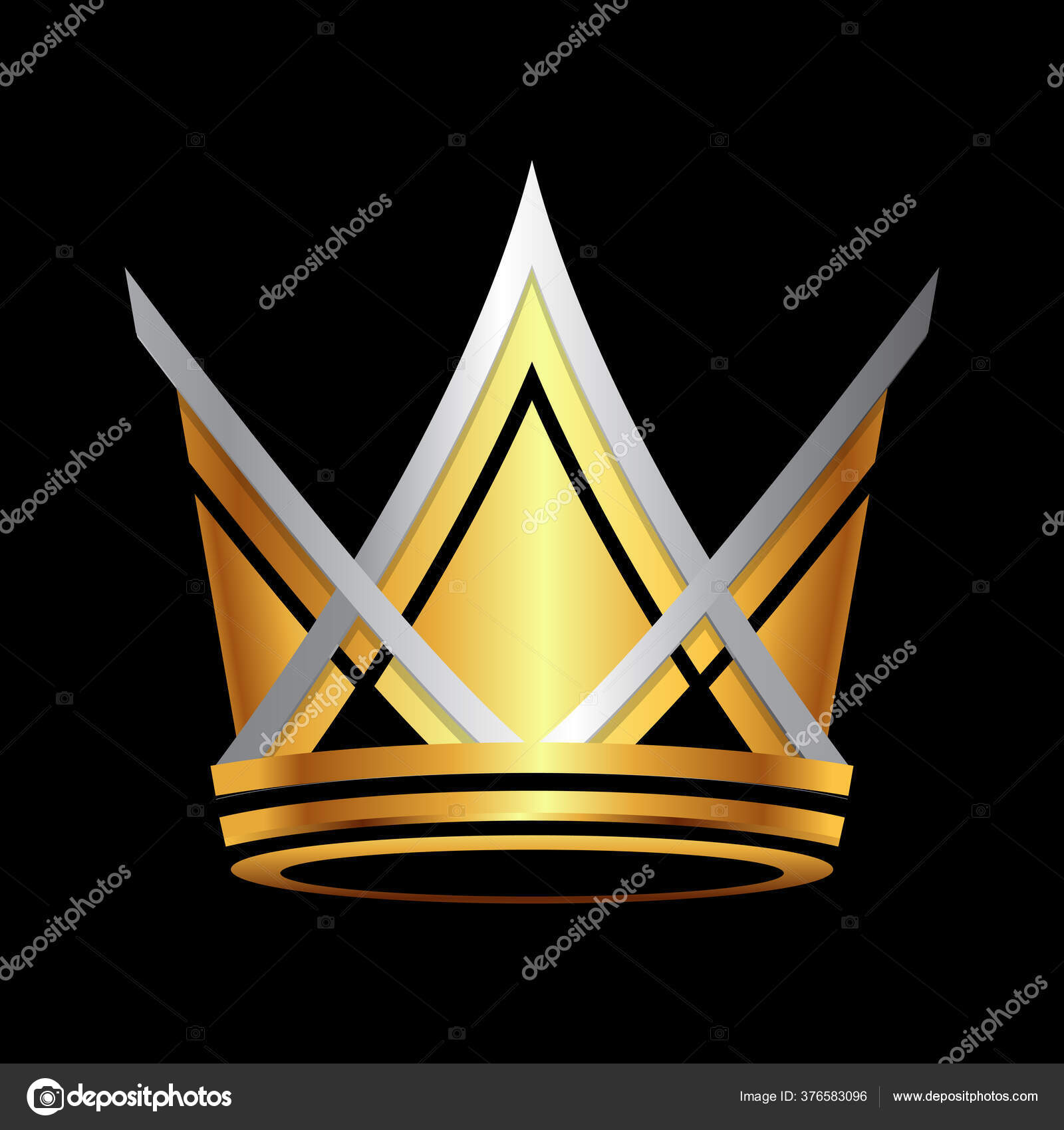 Golden Silver Crown Symbol Icon Template Vintage Logo Black Background ...